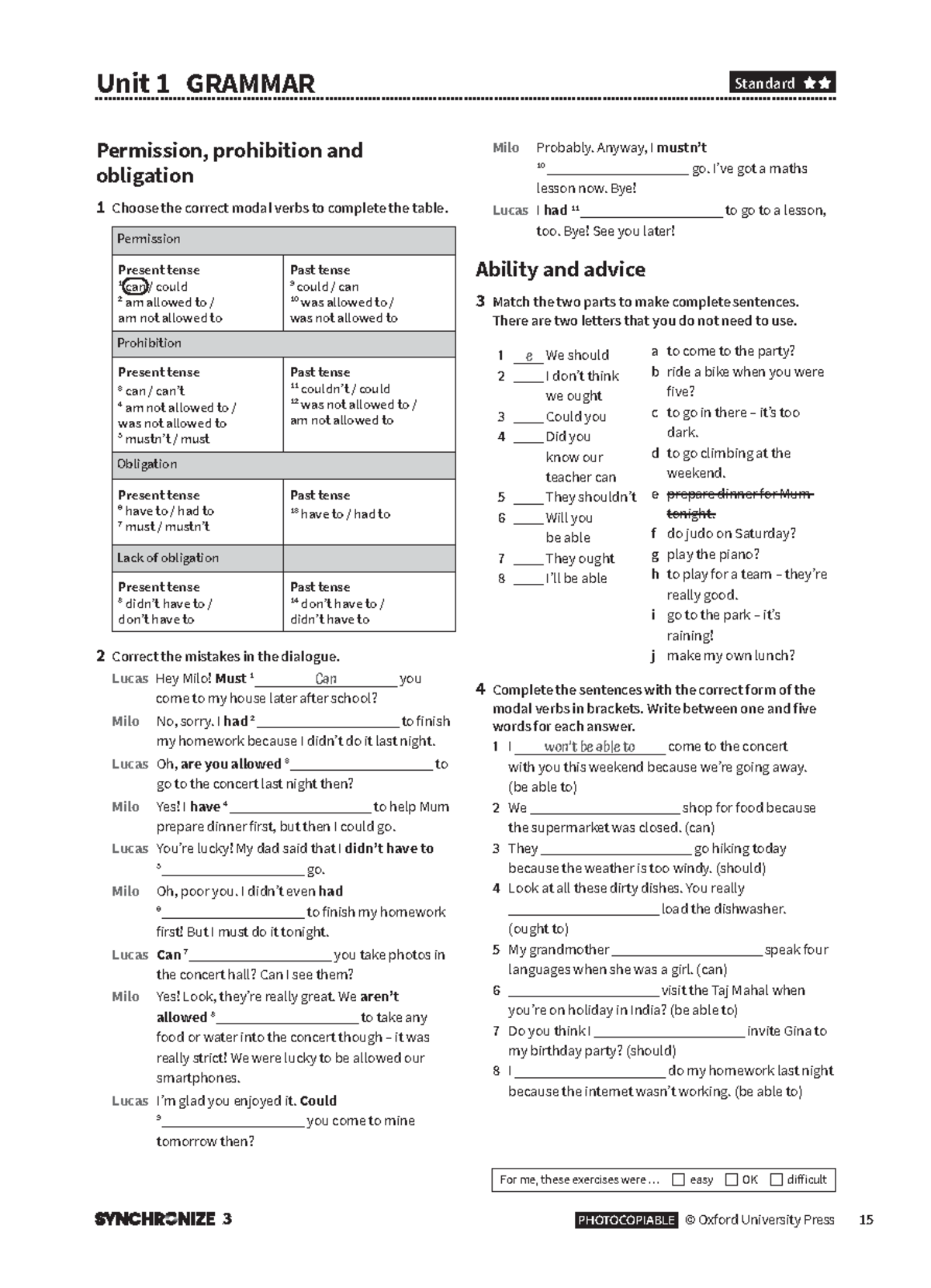 Synchronize 3 TRB worksheets Units 1-2 standard grammar - 3 ...