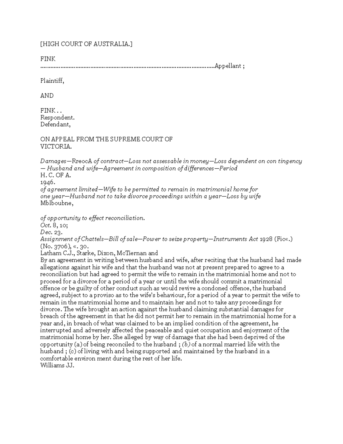 FINK V FINK - Fink v Fink case on Partnerships - [HIGH COURT OF ...