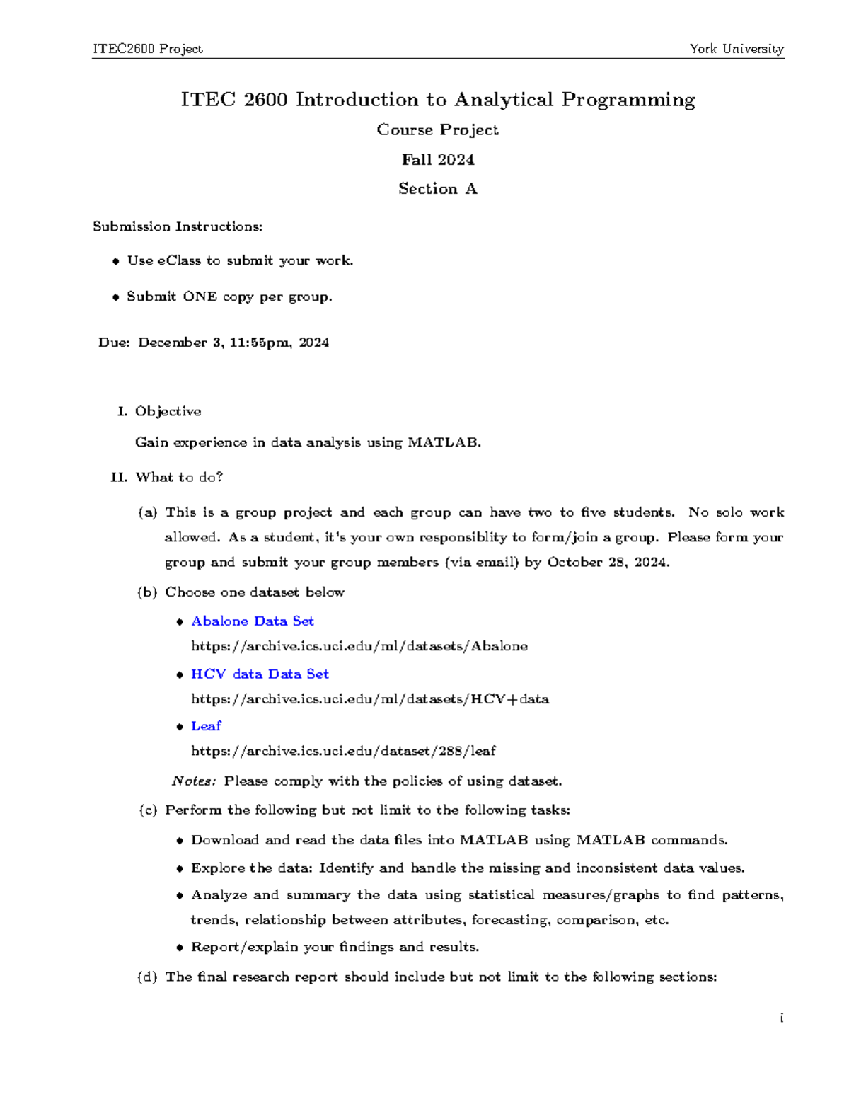 ITEC2600 Section A Project - ITEC2600 Project York University ITEC 2600 Introduction to ...