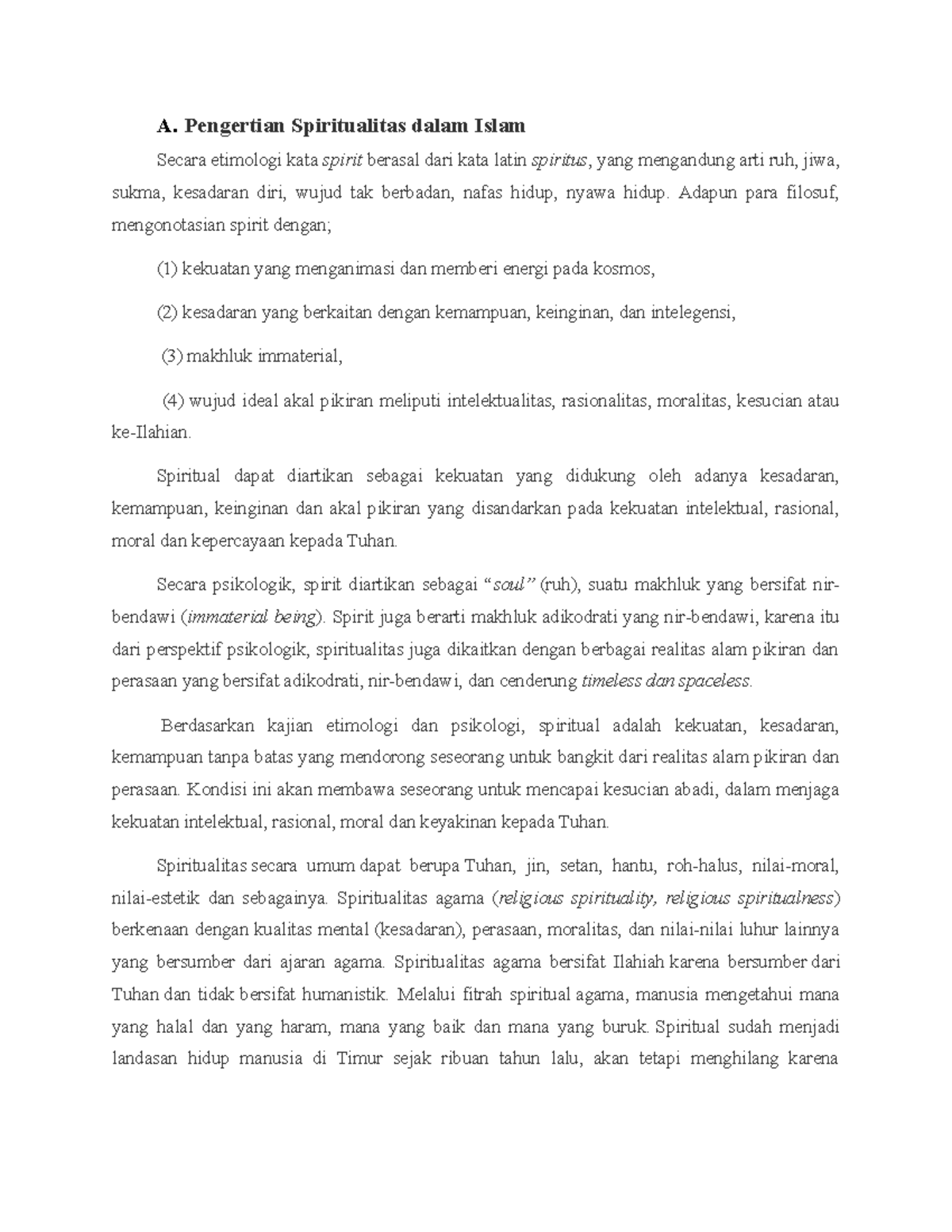 Spiritualitas dan Religiusitas dalam Islam - A. Pengertian Spiritualitas dalam Islam Secara ...