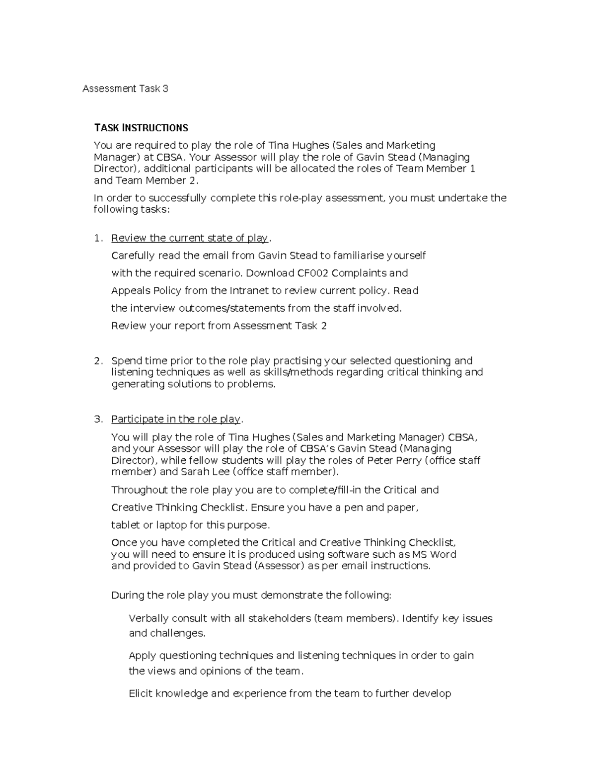 B Sbcrt 511 Assessment Task Cover Sheet – Assessment Task 3 - Assessment Task 3 TASK ...