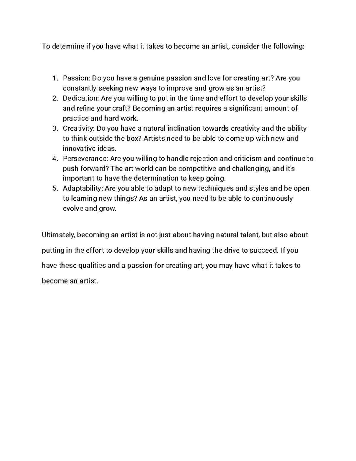 Art Student Critique - Essay from the class - To determine if you have ...