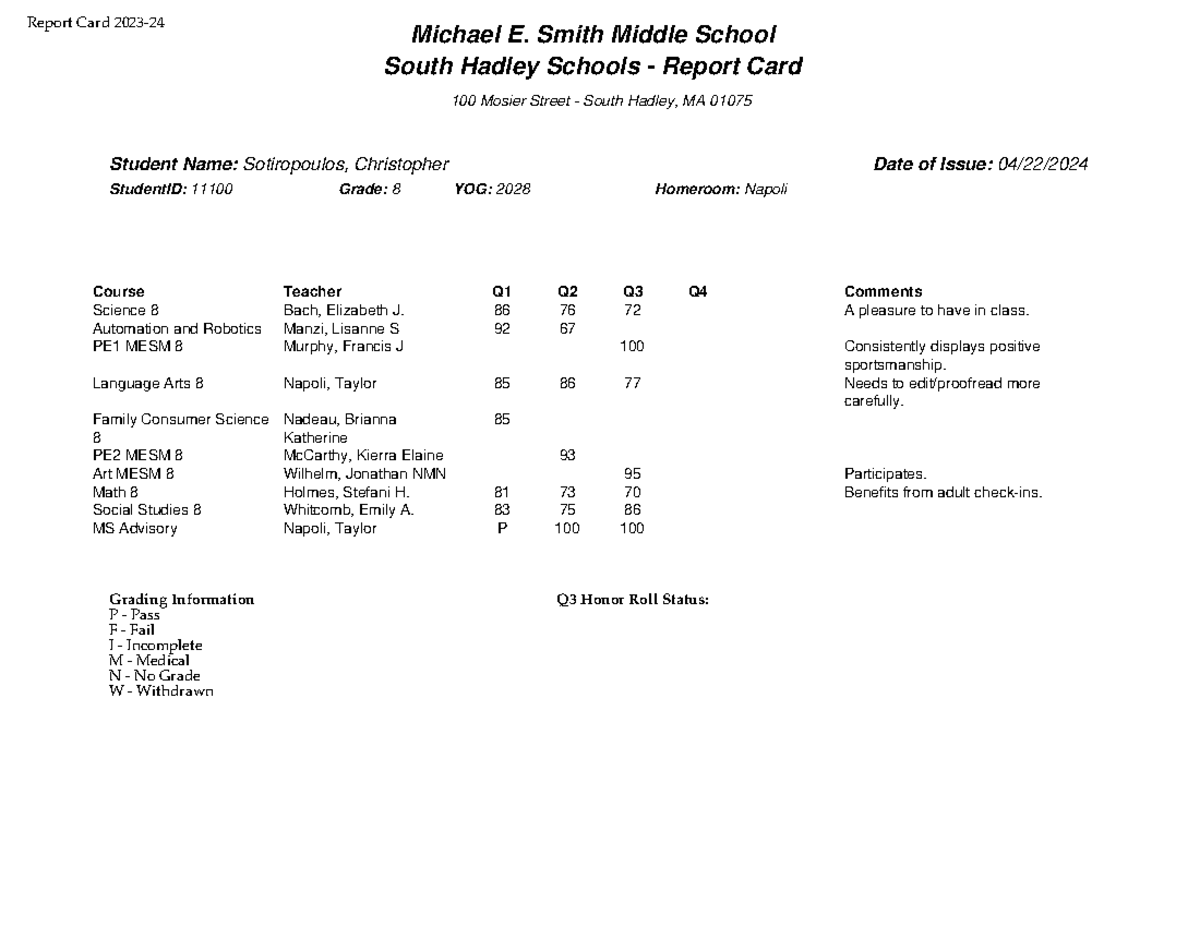 Attachment - Report Card 2023- Michael E. Smith Middle School South ...