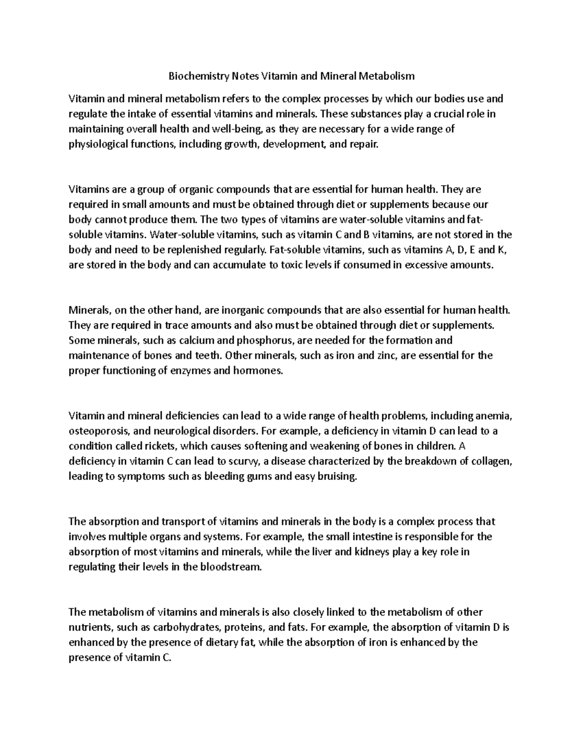 Biochemistry Notes Vitamin and Mineral Metabolism - These substances ...