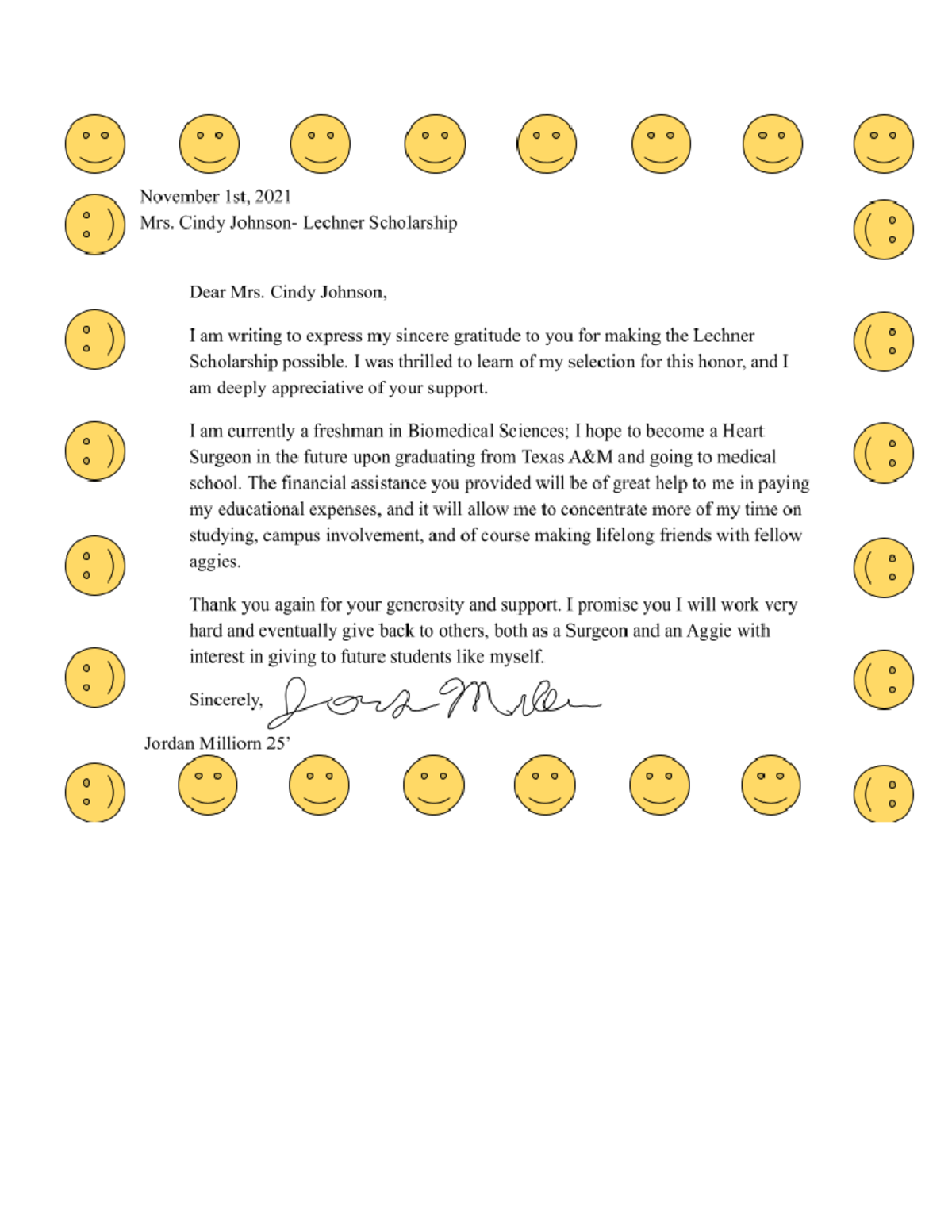 Lechner Thank You Letter- Jordan Milliorn - BUSN 467 - Studocu