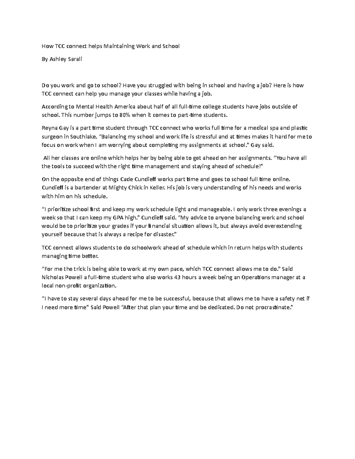 Ashley Sarali Lab 2 - newspaper prompt - How TCC connect helps ...