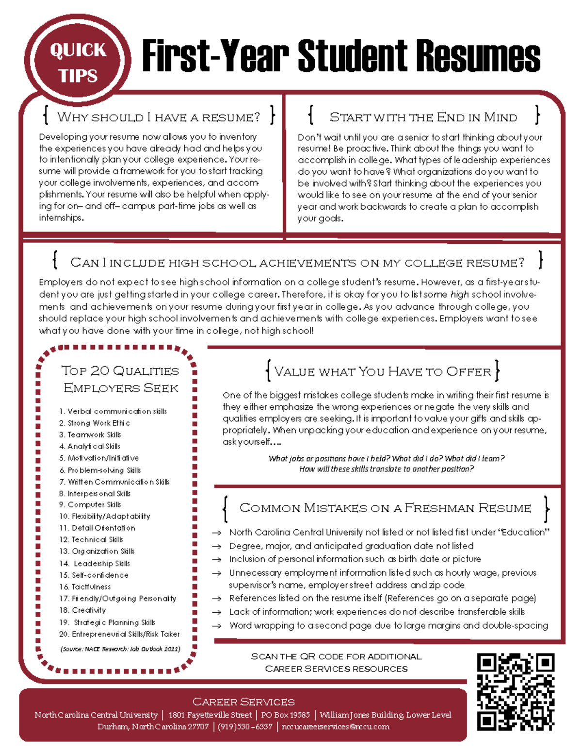 First Year Student Resumes - First-Year Student Resumes Career Services ...