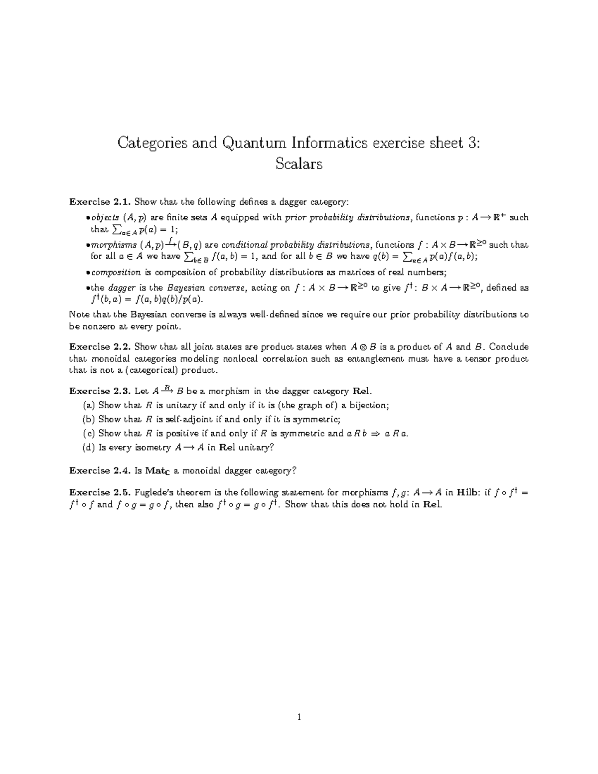 Exercise Sheet 3 - Categories and Quantum Informatics exercise sheet 3 ...