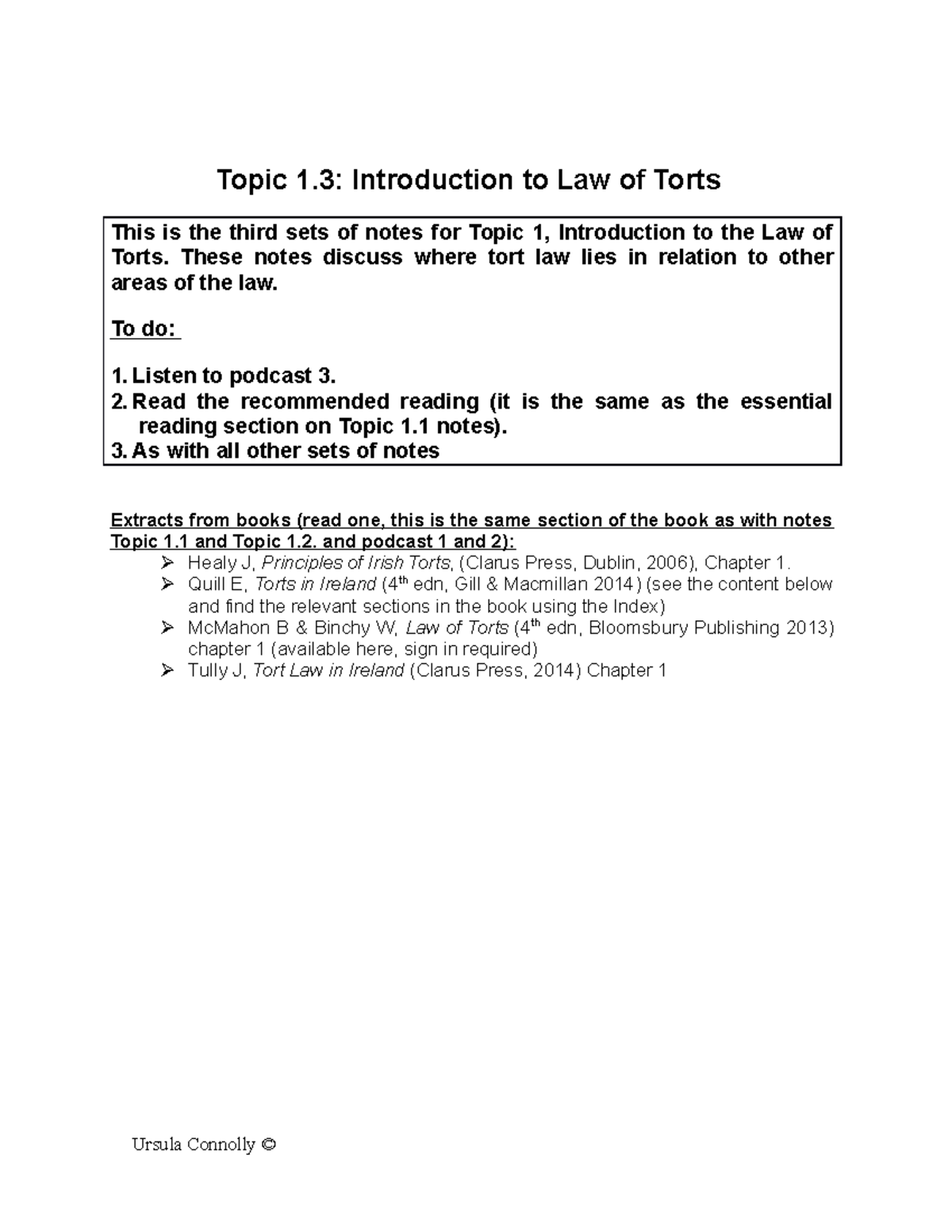 LW262 Week 5 Topic 1.3 Introduction to the Law of Torts - Topic 1 ...