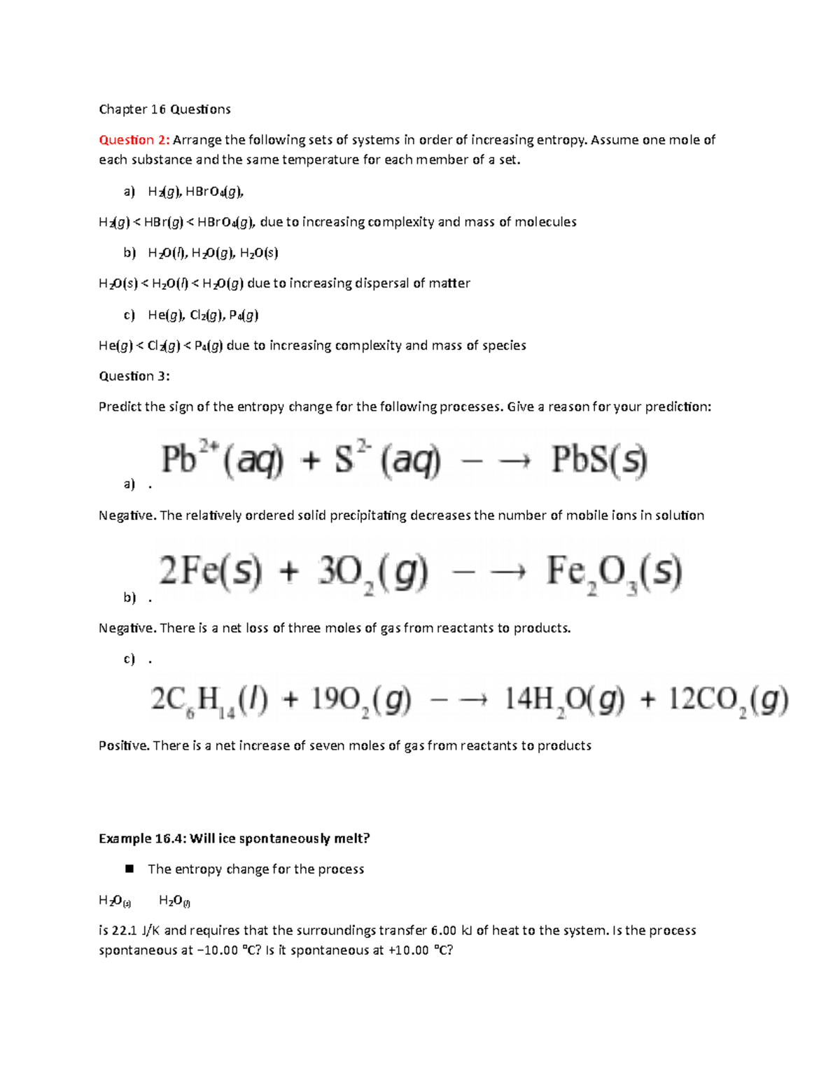Chapter 16 Questions - Chapter 16 Questions Question 2: Arrange the ...