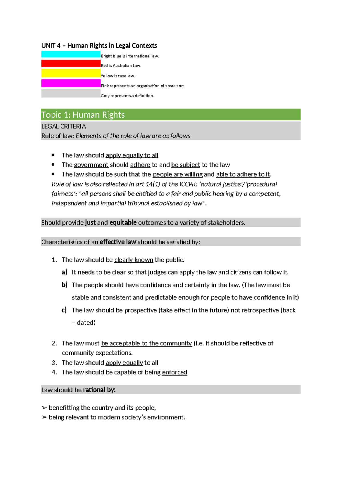UNIT 4 legal notes - UNIT 4 – Human Rights in Legal Contexts Bright ...