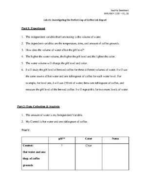 Lab 3 Enzyme Activity - Biol 1100 Survey of Biology Dr. Hattie ...