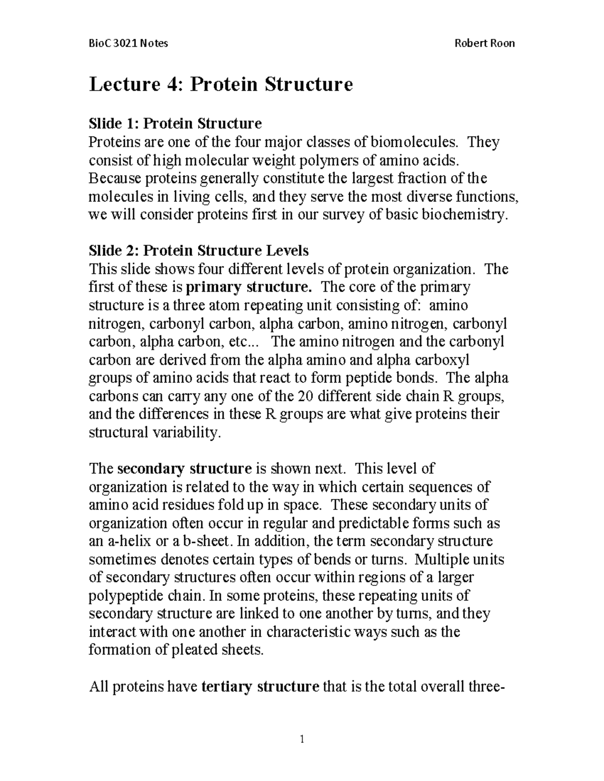 Lecture 04 Protein Structure - Lecture 4: Protein Structure Slide 1 ...