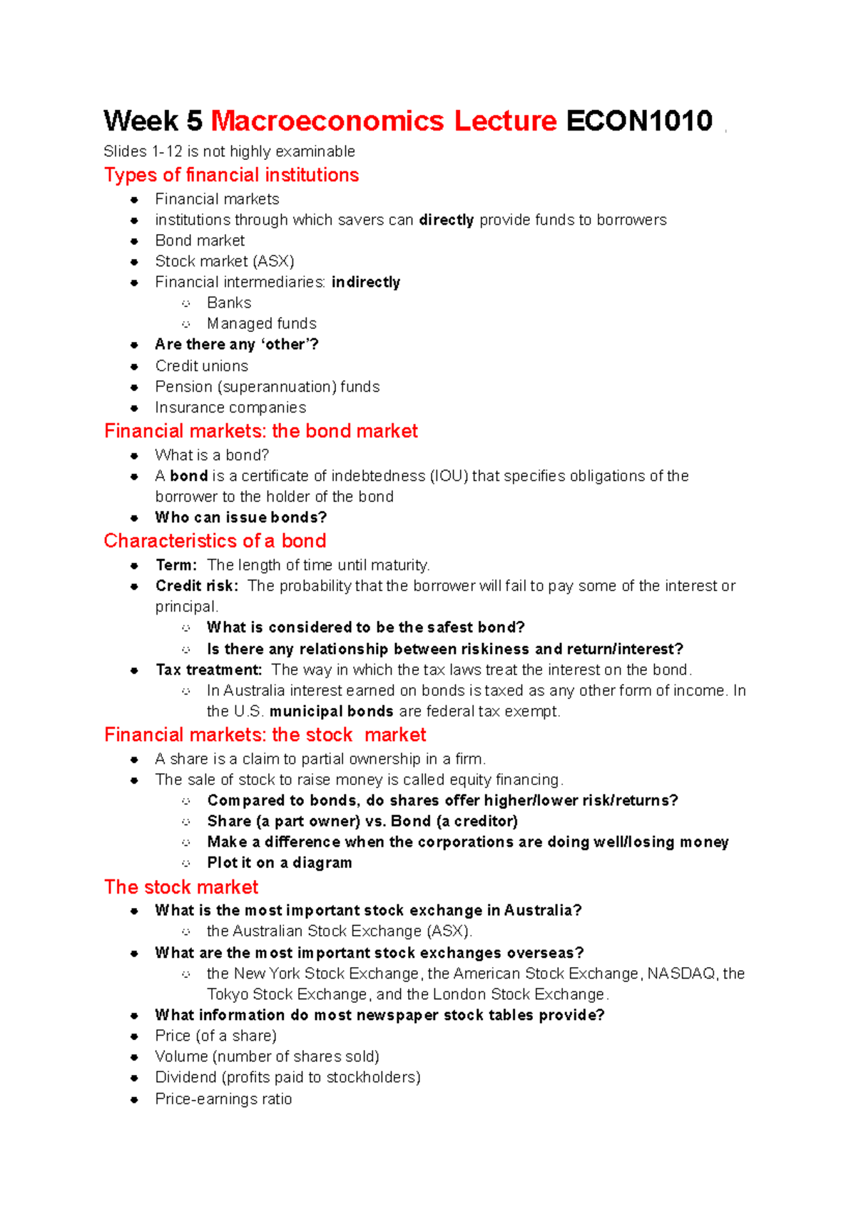 Week 5 Macroeconomics Lecture ECON1010 - Week 5 Macroeconomics Lecture ECON Slides 1-12 is not ...