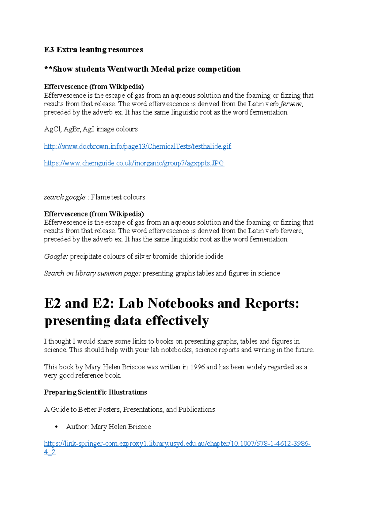 E3 Extra learning resources Lab Notebooks - CHEM1111 - USyd - Studocu