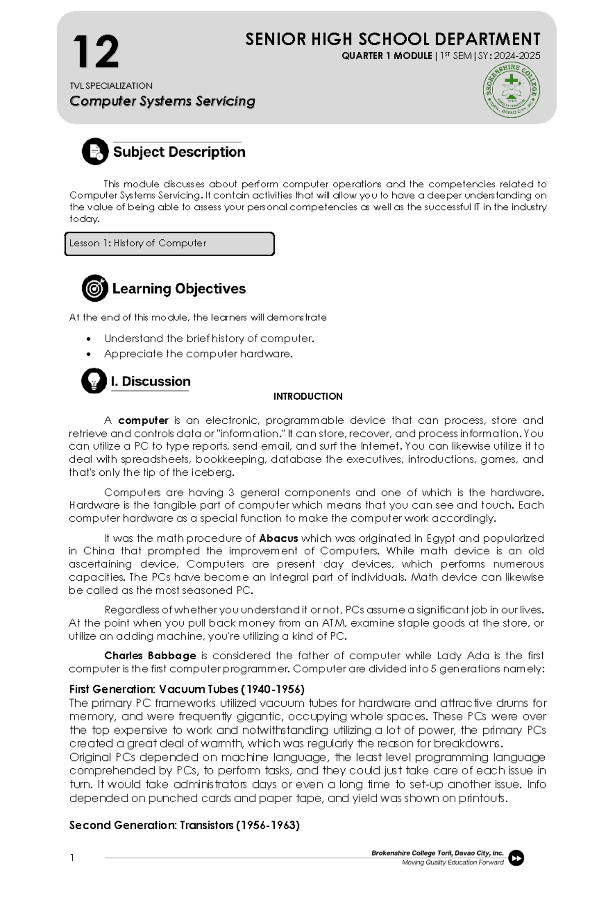 CSS Lesson 1 History - This is for Grade 11 TVL 1 Quarter 1 Module 1 ...