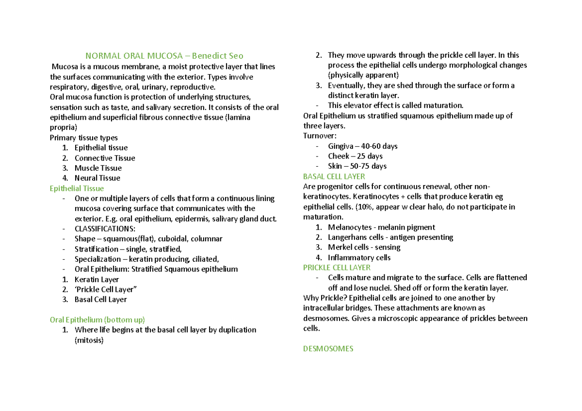 Normal ORAL Mucosa - The Body and Its Environment - University of Otago ...