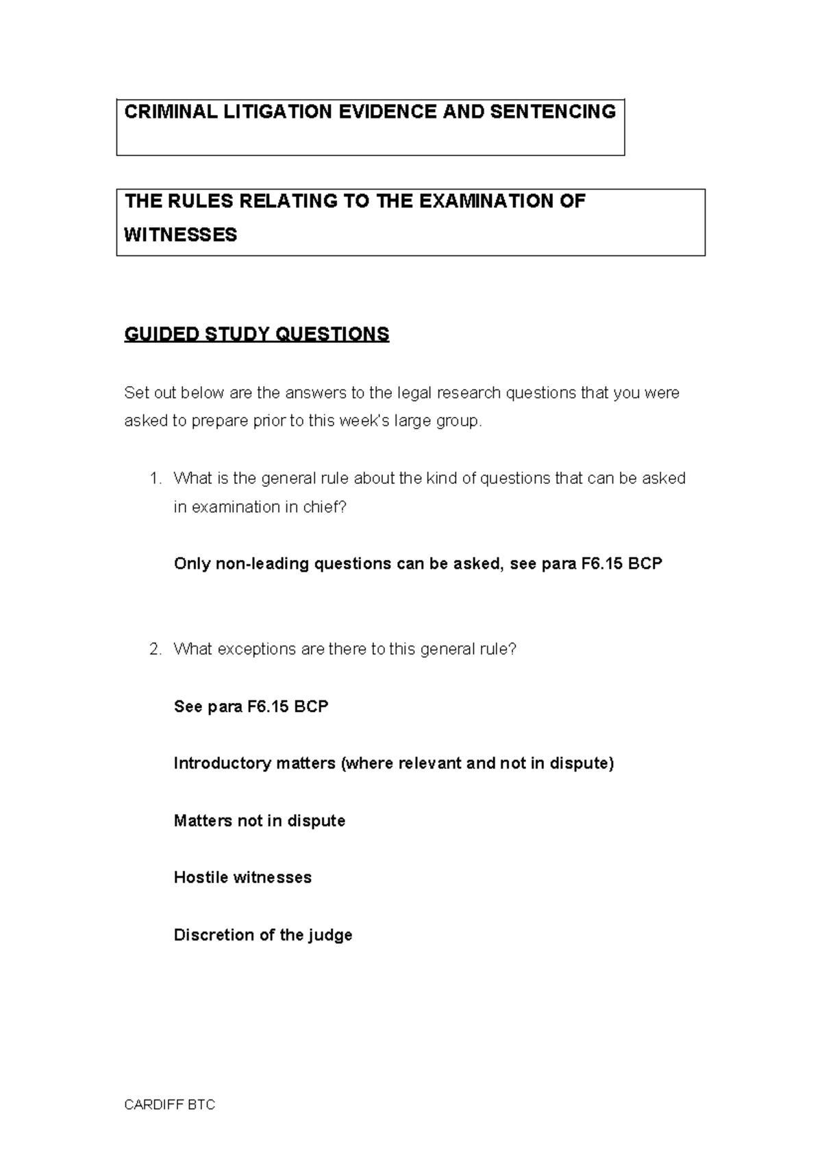 Examination OF Witnesses - CRIMINAL LITIGATION EVIDENCE AND SENTENCING ...