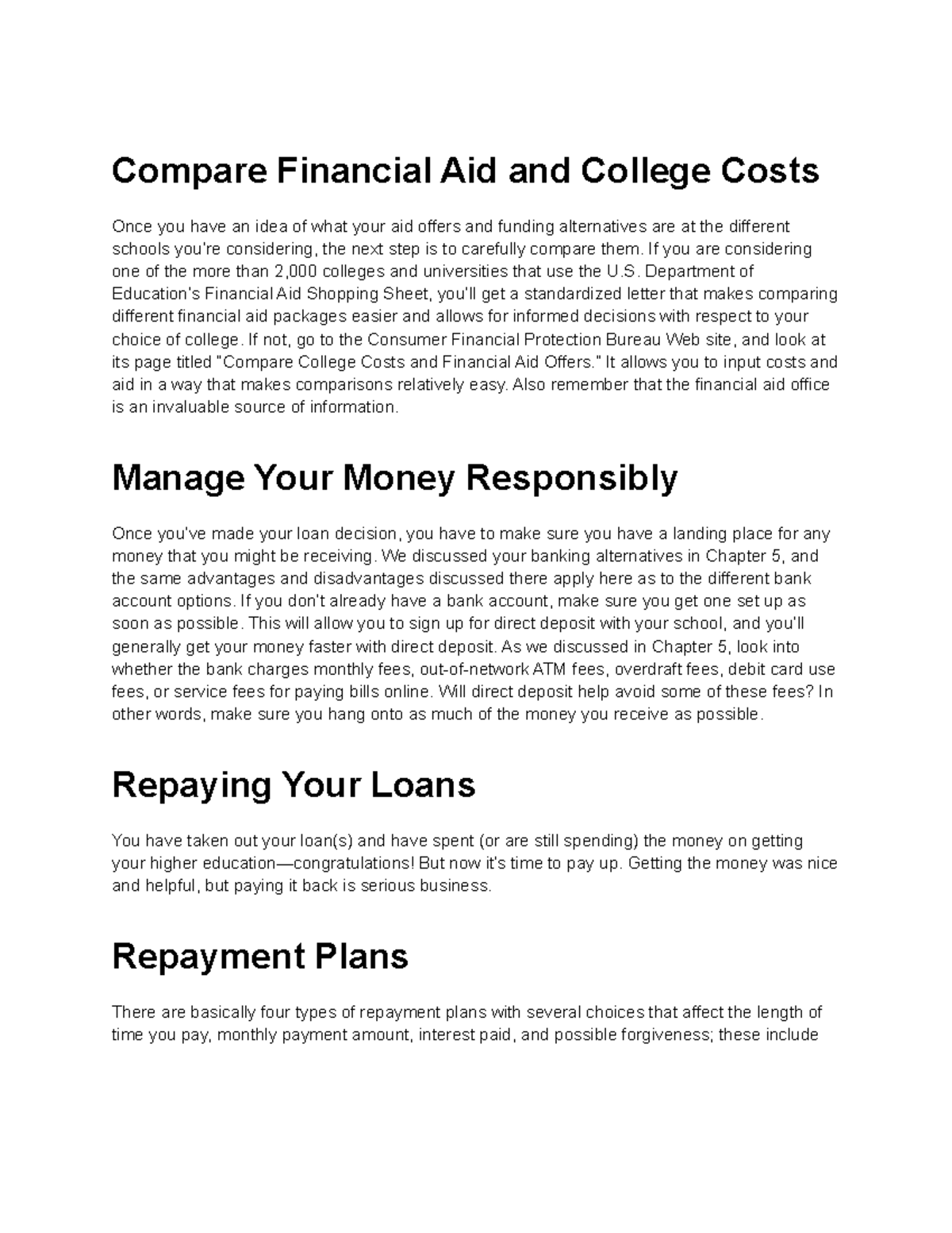 Consumer and family finances week 16 - Compare Financial Aid and ...