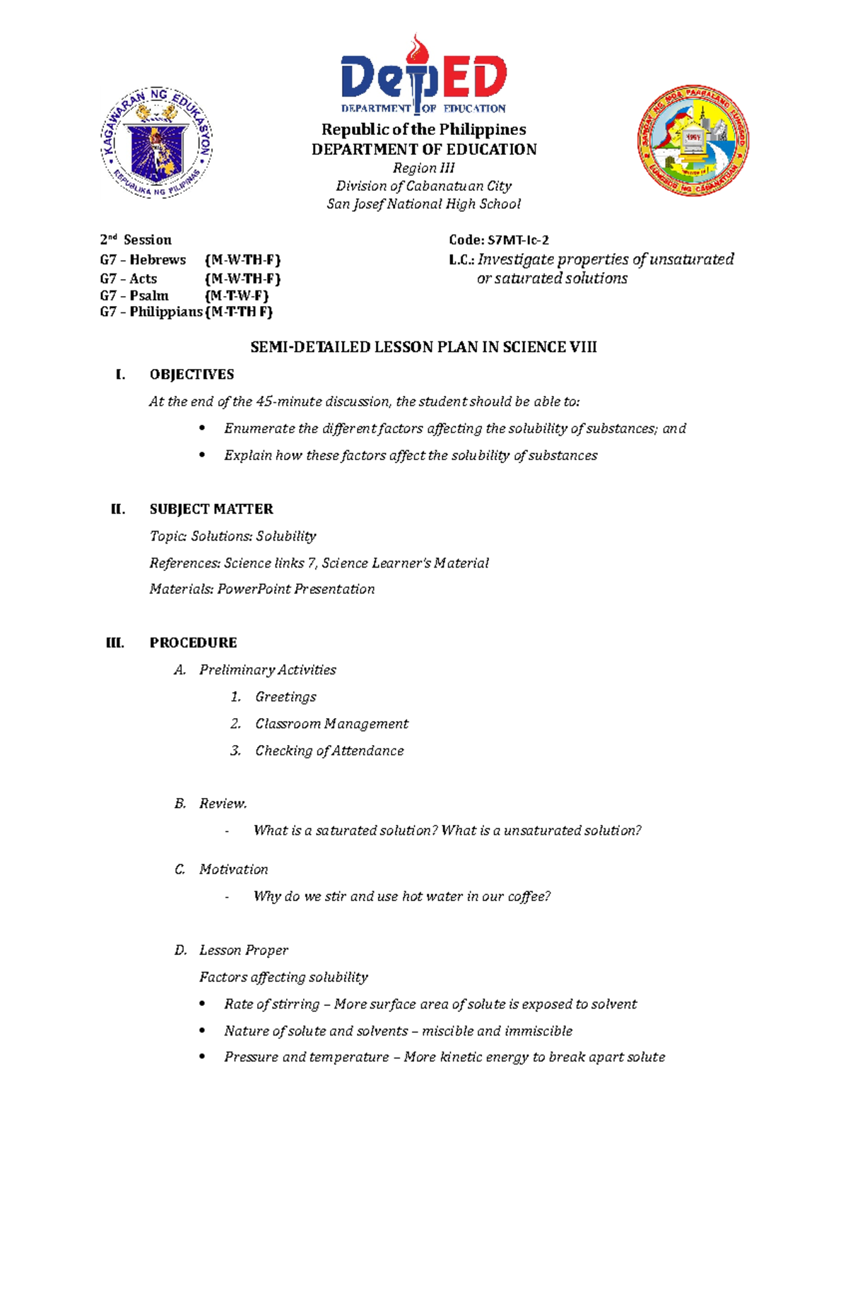 WEEK 03 S2 factors affecting solubility - Republic of the Philippines ...