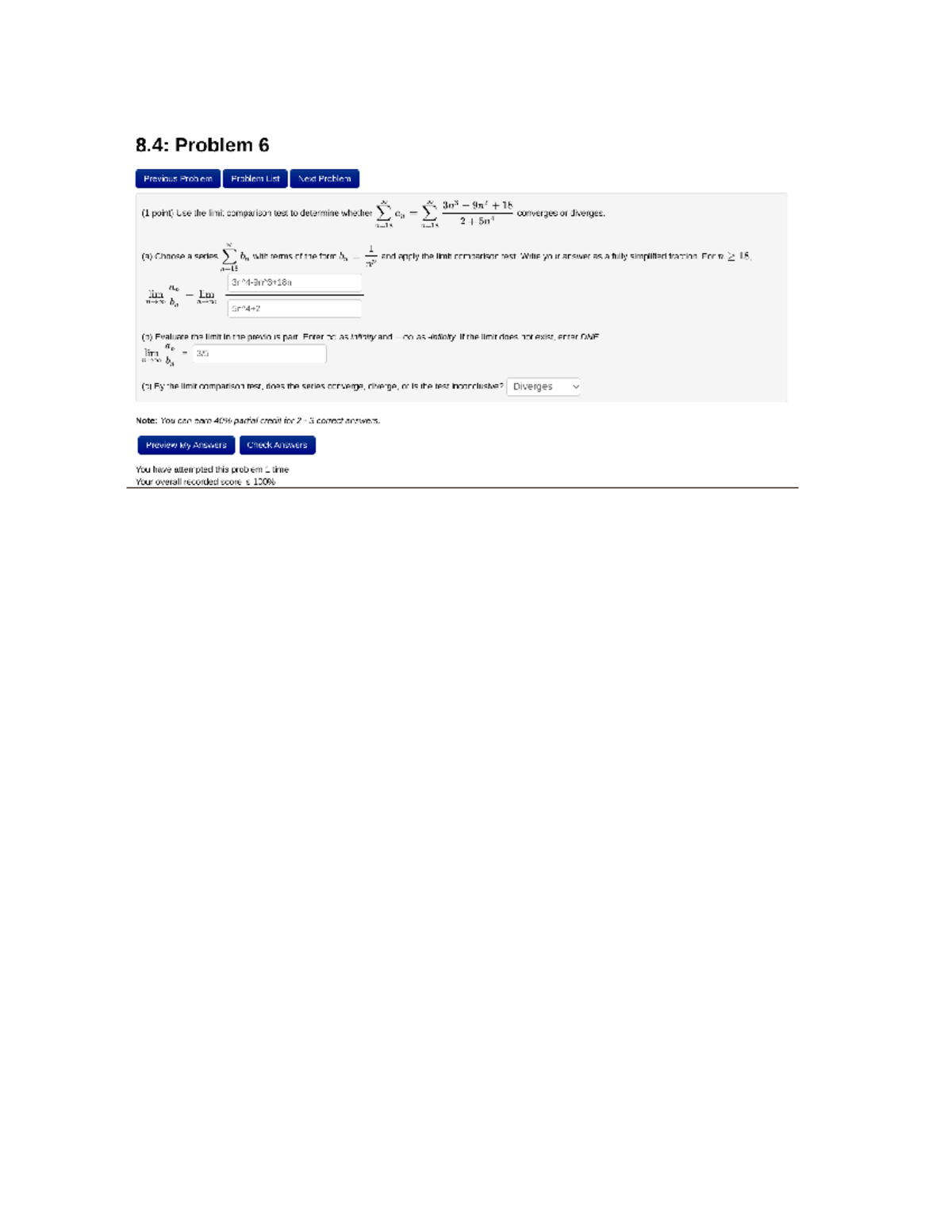 Webwork 8.4 q 6 - Chapter 8.4 homework question 6 - MATH 1452 - Studocu