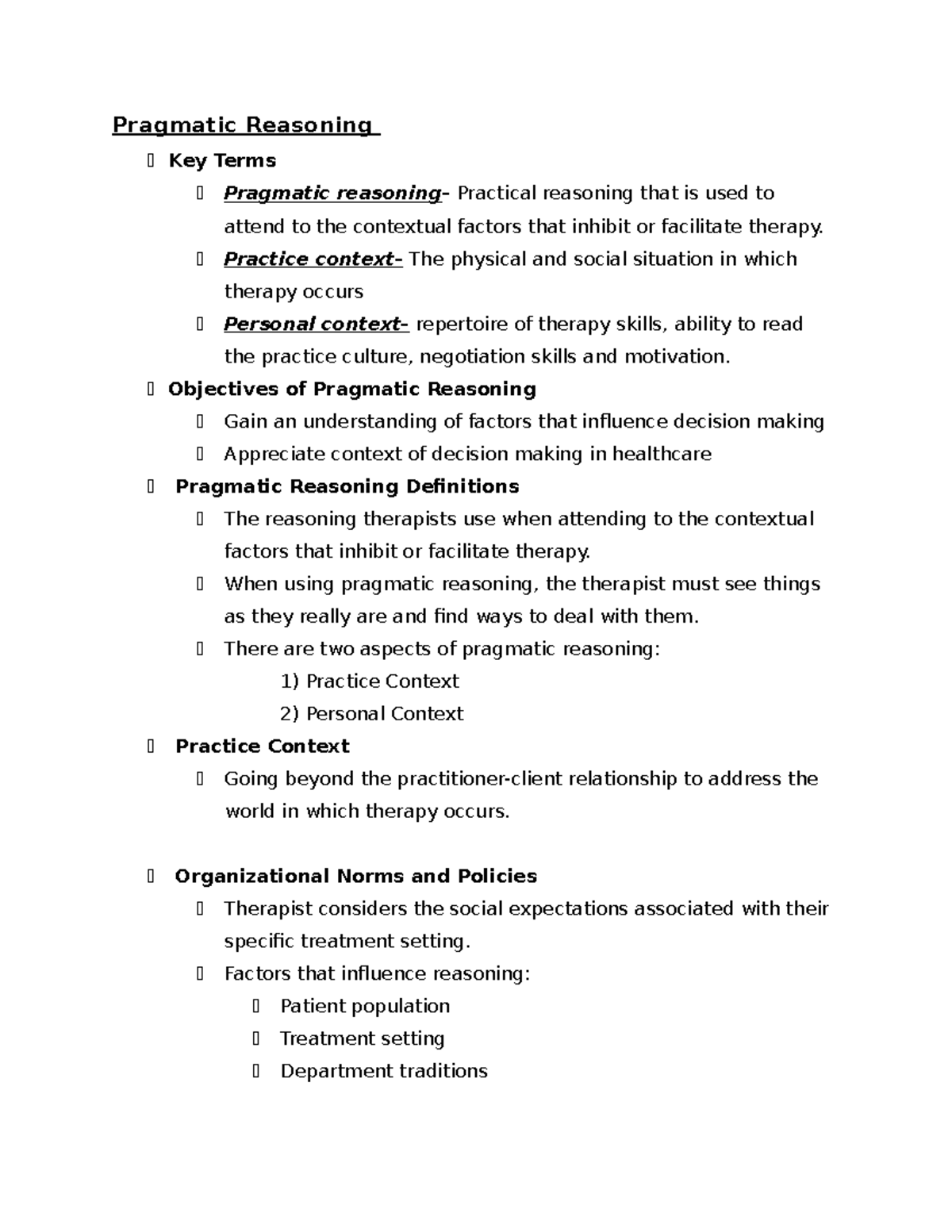 Pragmatic Reasoning Practice Context The Physical And Social Situation In Which Therapy