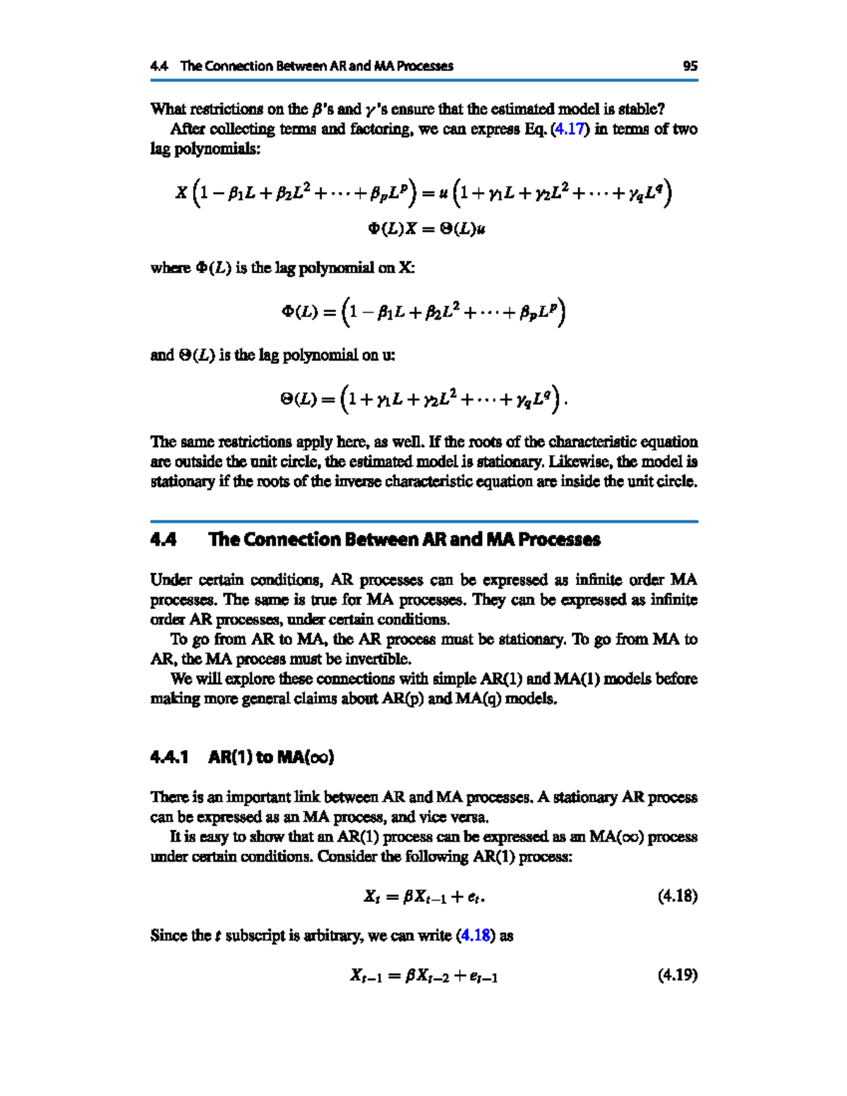 Connection between AR and MA Processes - (4) in terms of two lag ...