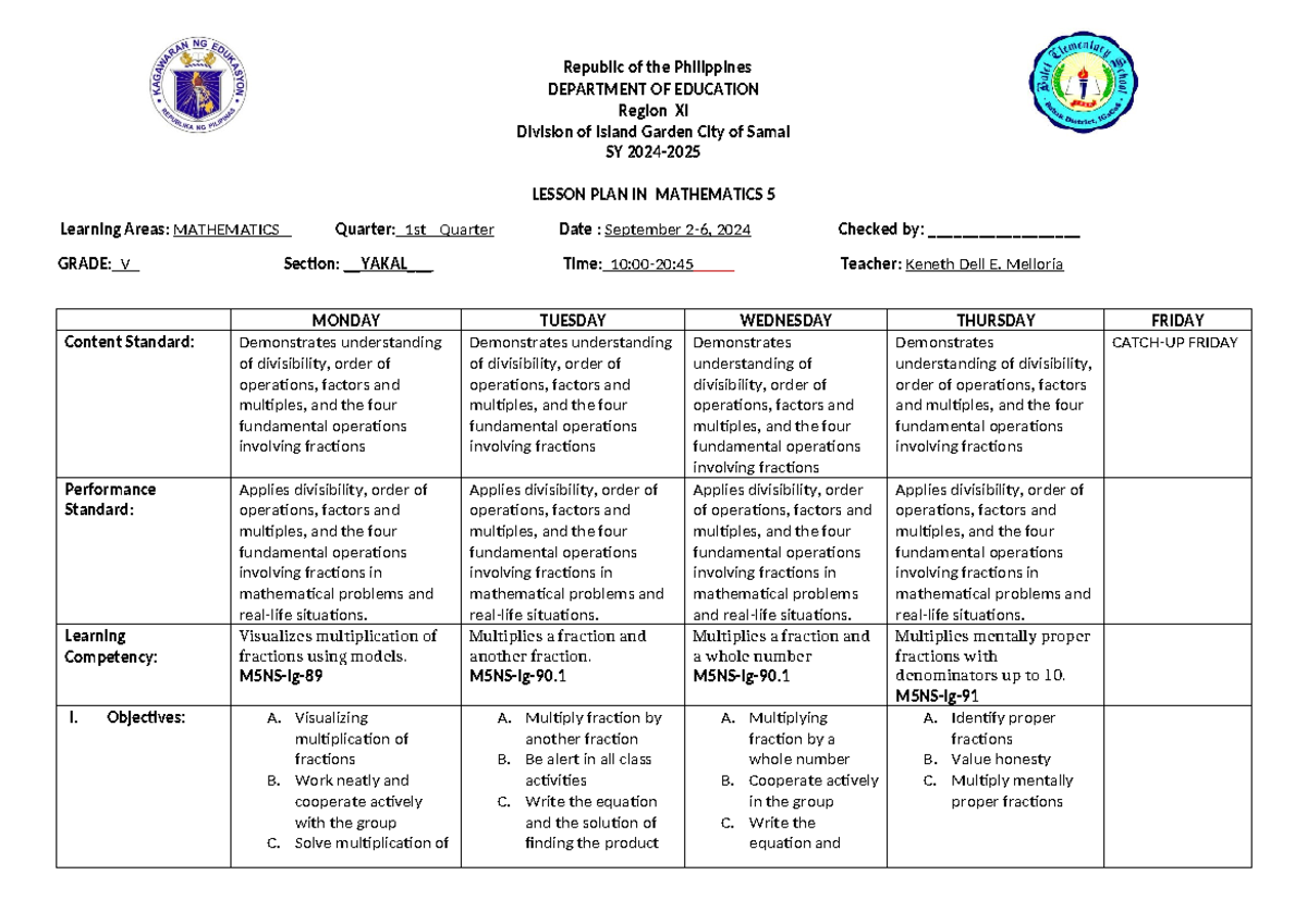 MATH 5 - dlp - Republic of the Philippines DEPARTMENT OF EDUCATION ...