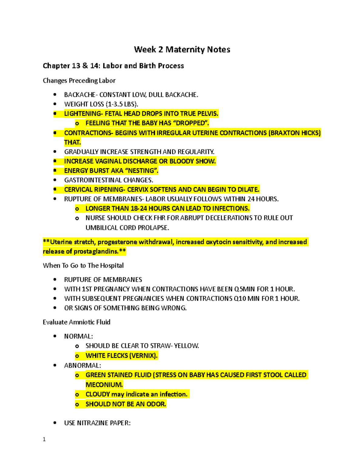 Week 2 Maternity Notes - T. Menezes - Week 2 Maternity Notes Chapter 13 ...