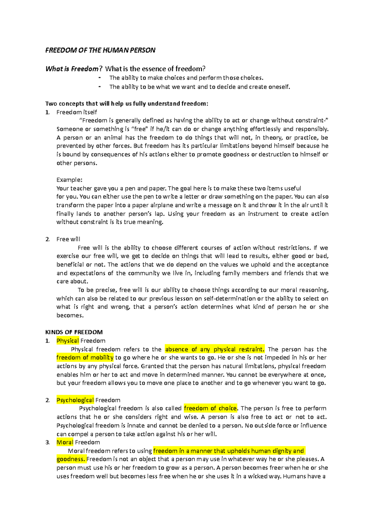 Freedom OF THE Human Person - FREEDOM OF THE HUMAN PERSON What is ...