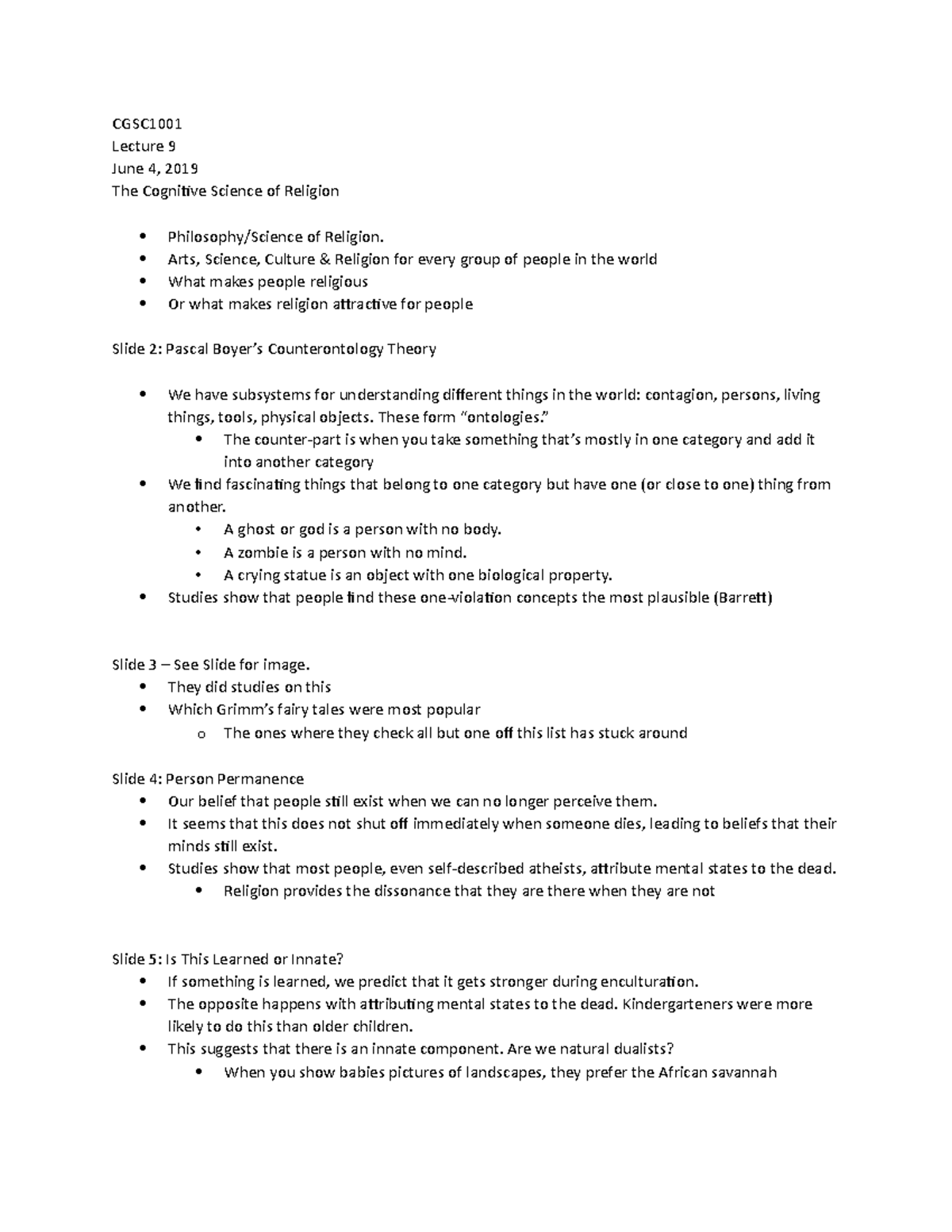 CGSC1001 - Lecture 9 - CGSC Lecture 9 June 4, 2019 The Cognitive ...