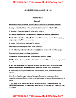 CBSE Class 8 Civics Worksheet - The Indian Constitution - INTERNATIONAL ...