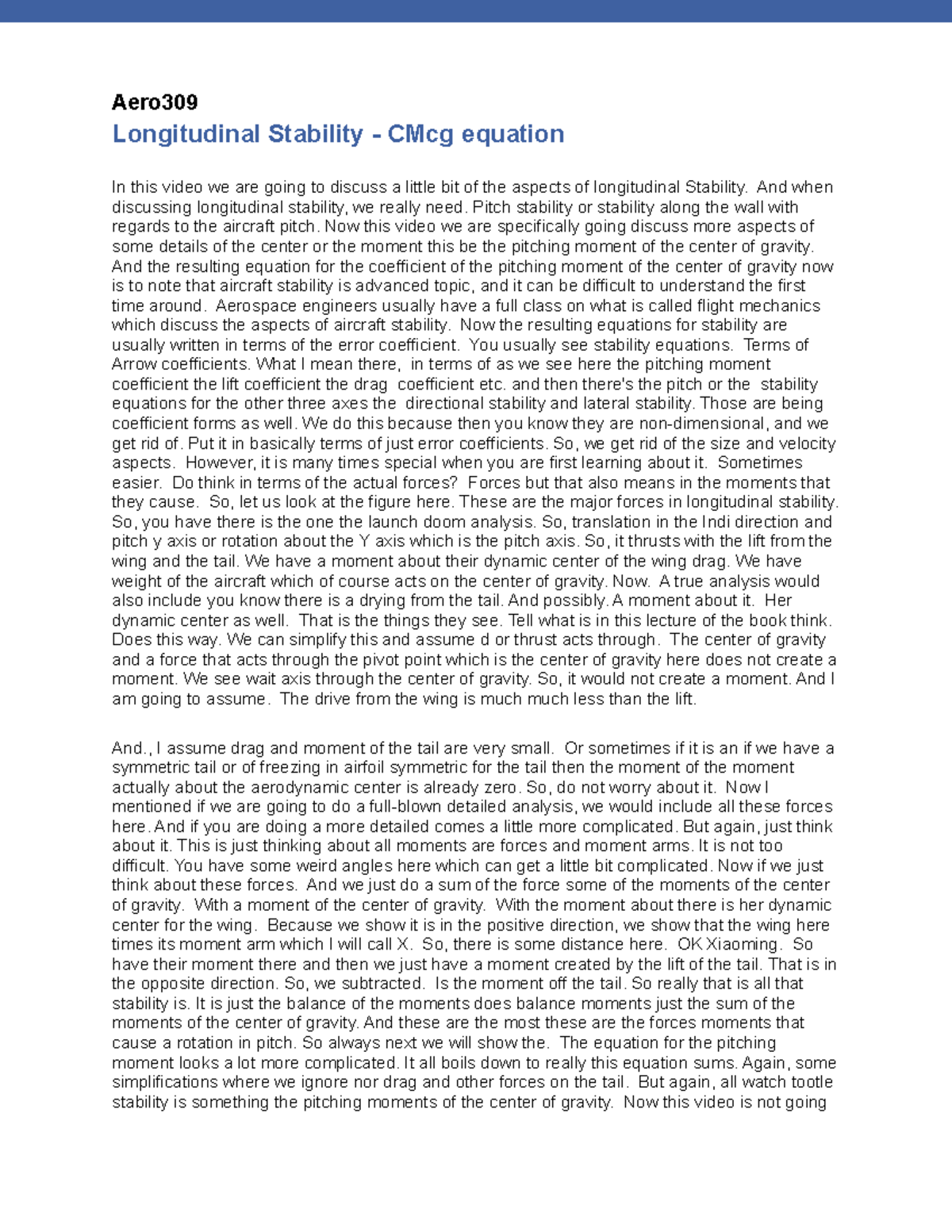 Longitudinal Stability - CMcg equation - And when discussing ...