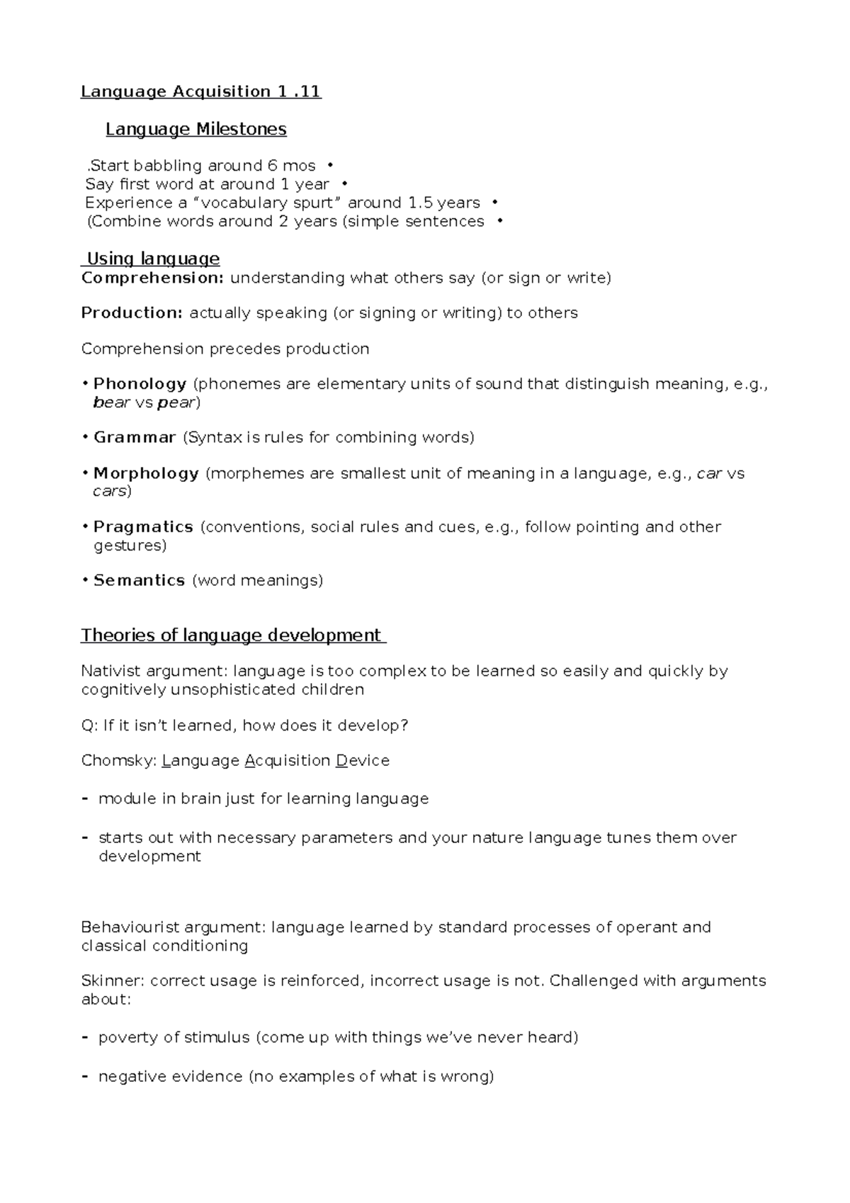 11. language acquisition 1 - Language Acquisition 1. 11 Language ...