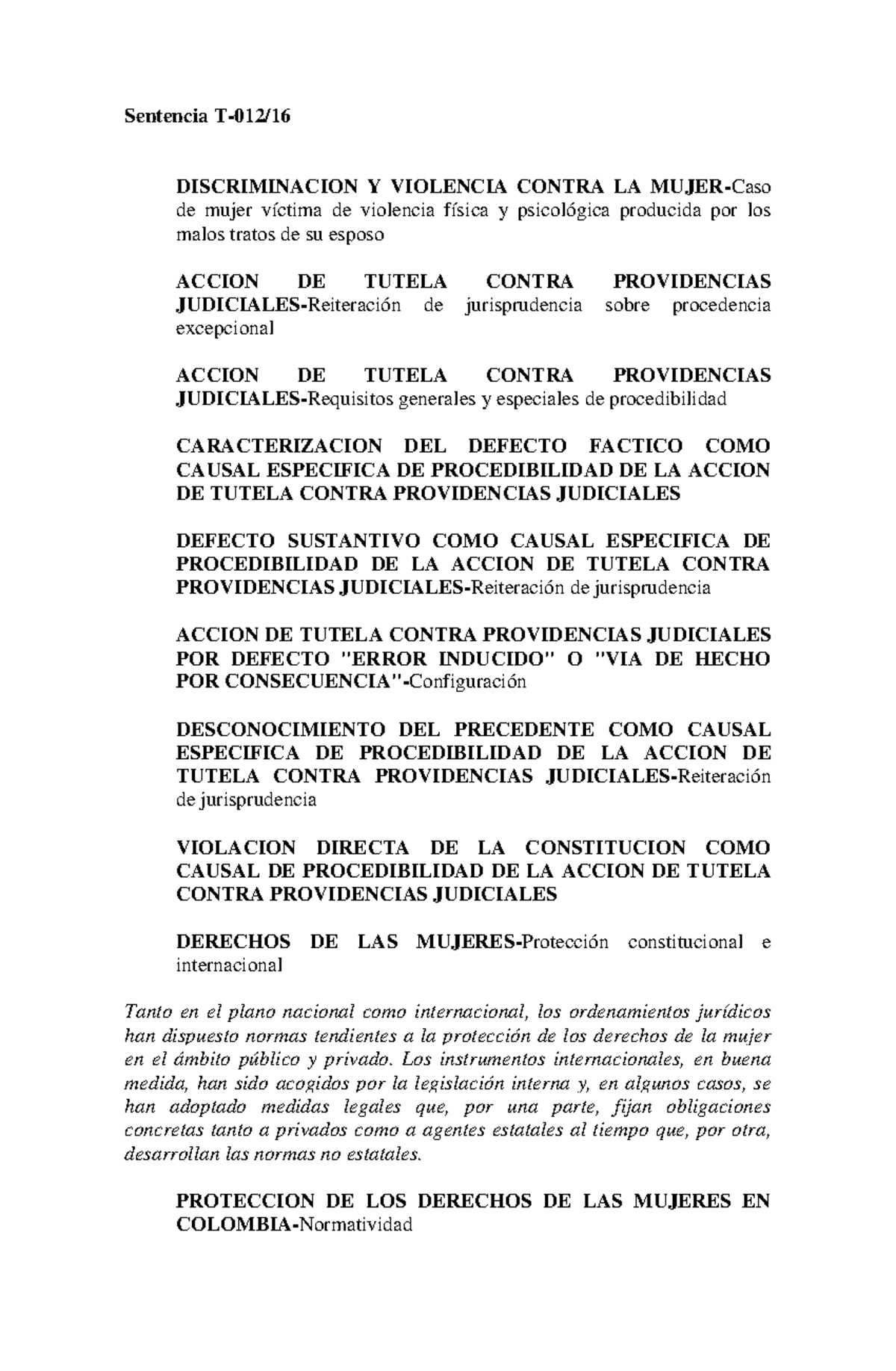 T-012-16 - sentencia - Sentencia T-012/ DISCRIMINACION Y VIOLENCIA ...