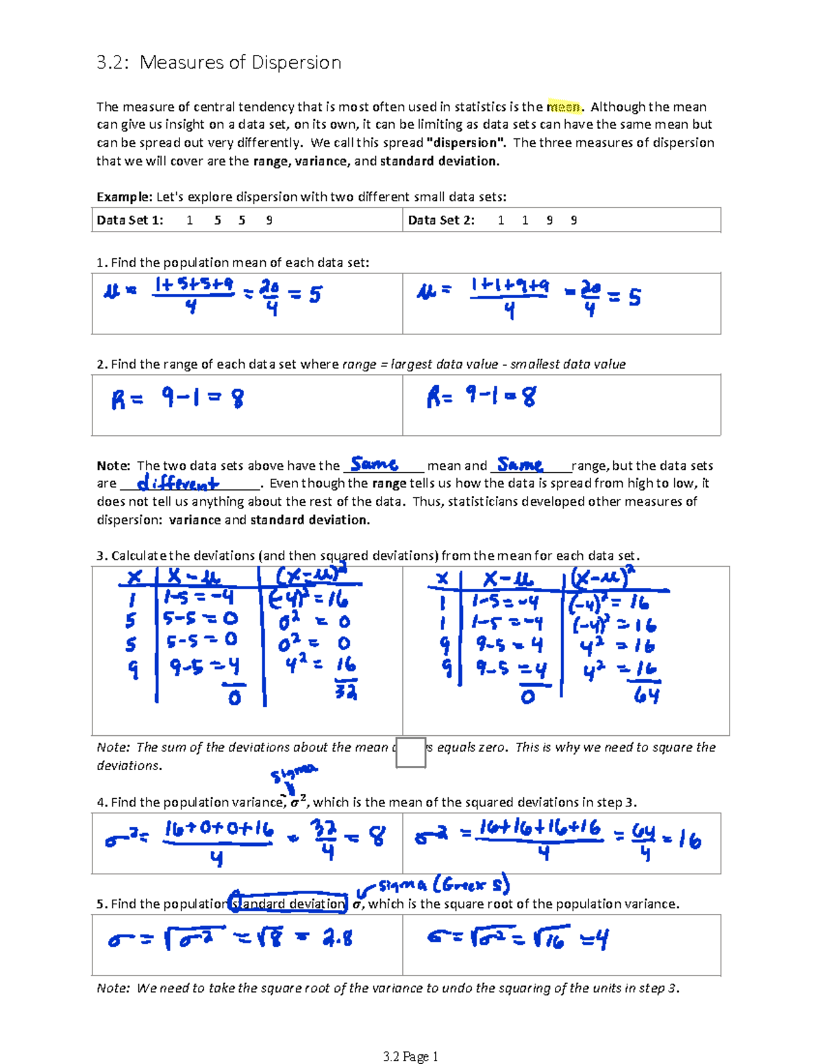3.2 with notes - The measure of central tendency that is most often ...