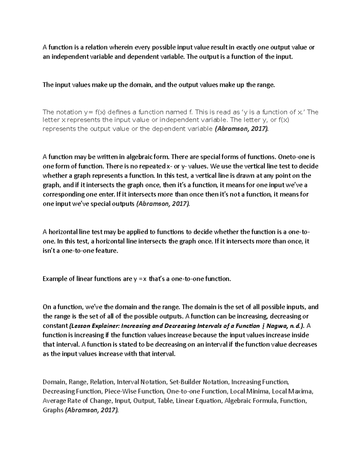 A Function Is A Relation Wherein Every Possible Input Value Result In