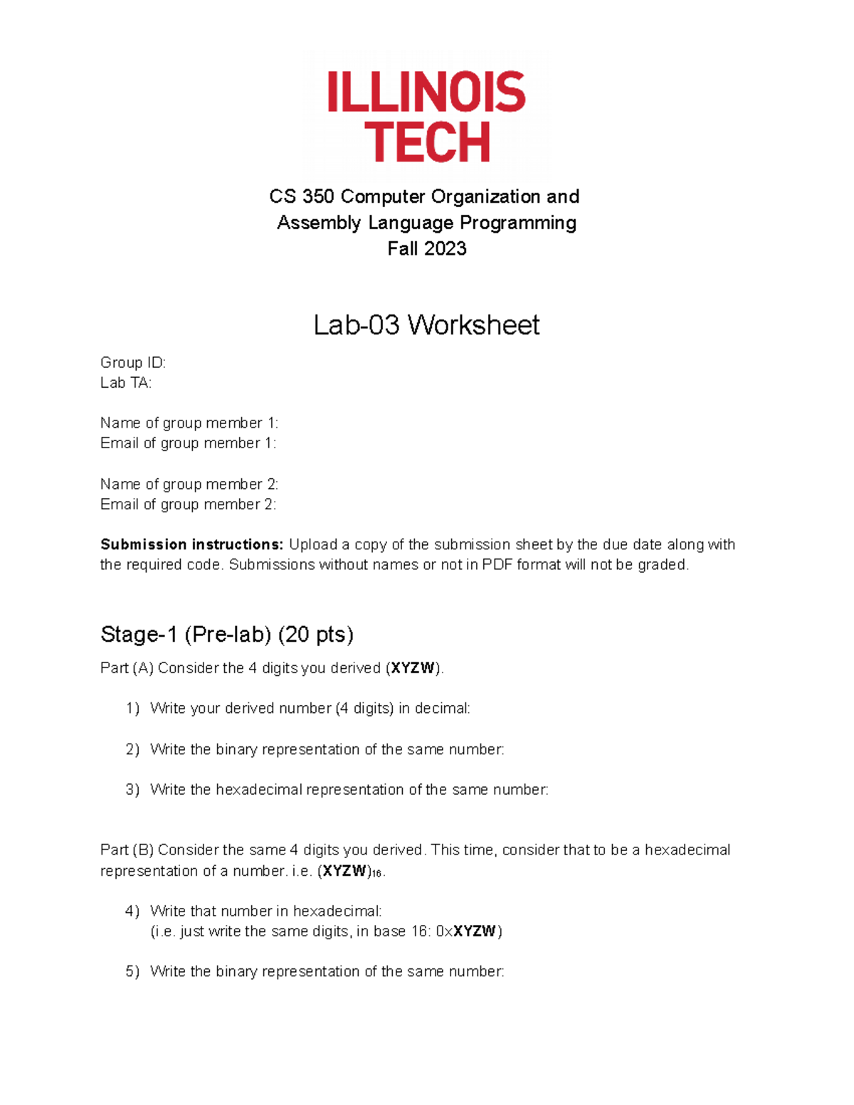 Lab-03-Worksheet - Lab-03-Worksheet - CS 350 Computer Organization and Assembly Language ...