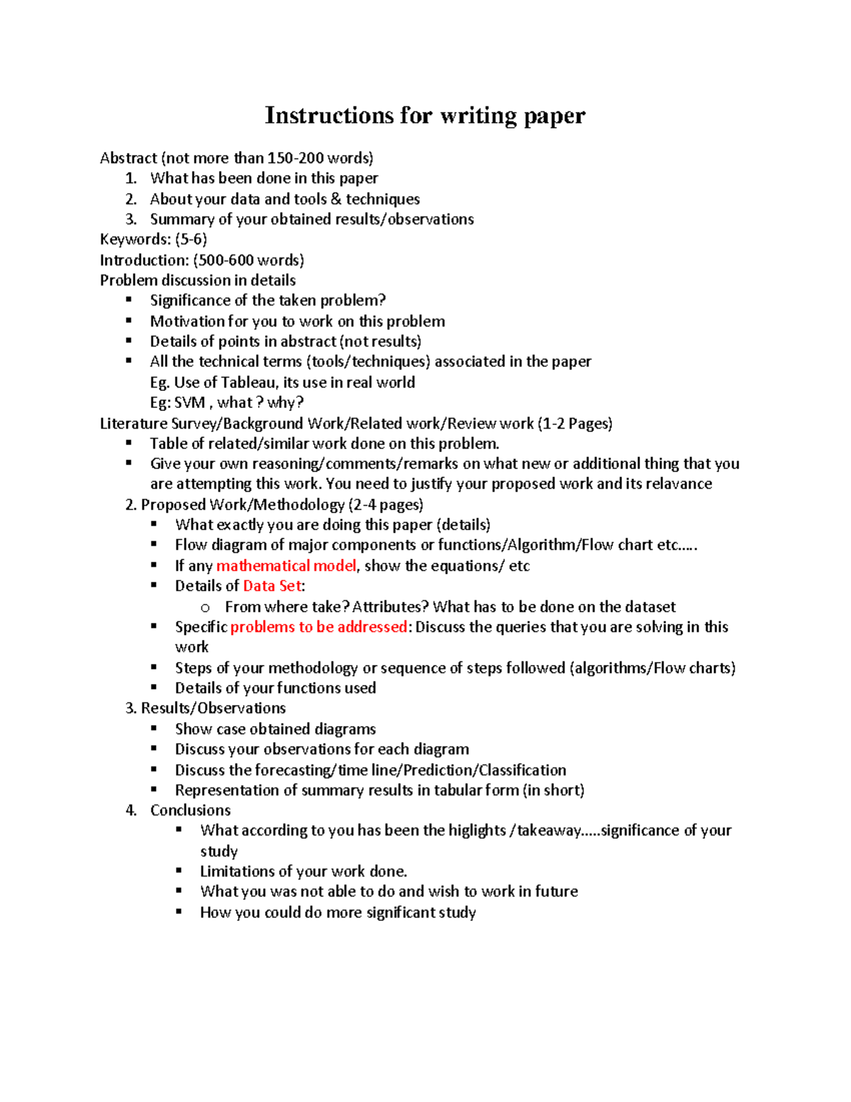 Intructions for student for writing paper - Instructions for writing ...