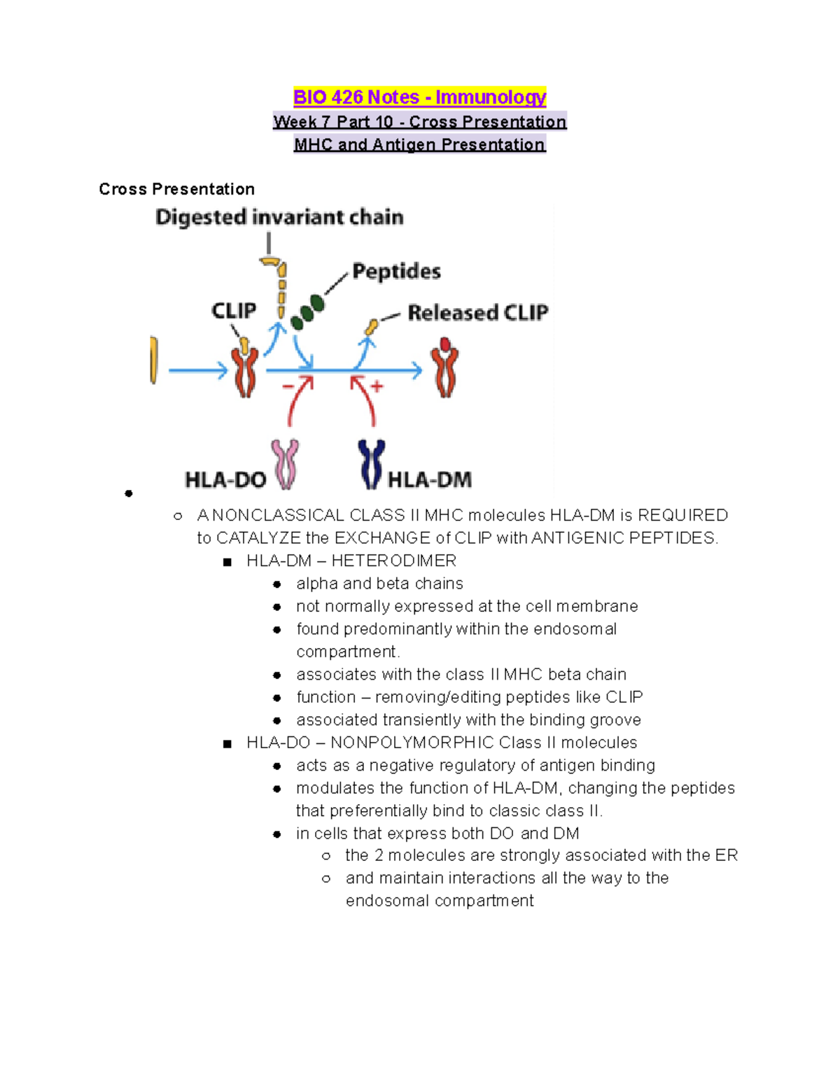 Bio 426 Week 7 Lecture Notes Part 10 Cross Presentation Bio 426