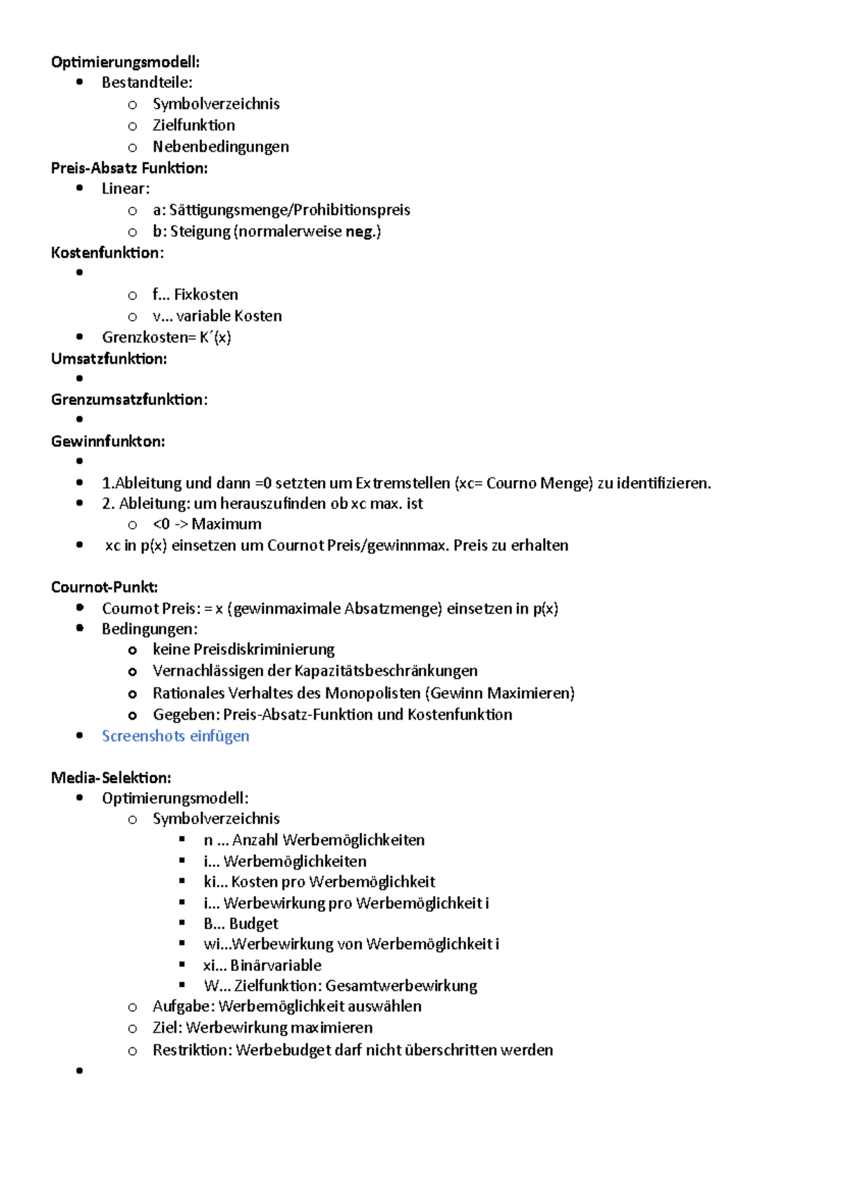 OPM Zusammenfassung - Optimierungsmodell: Bestandteile: o ...