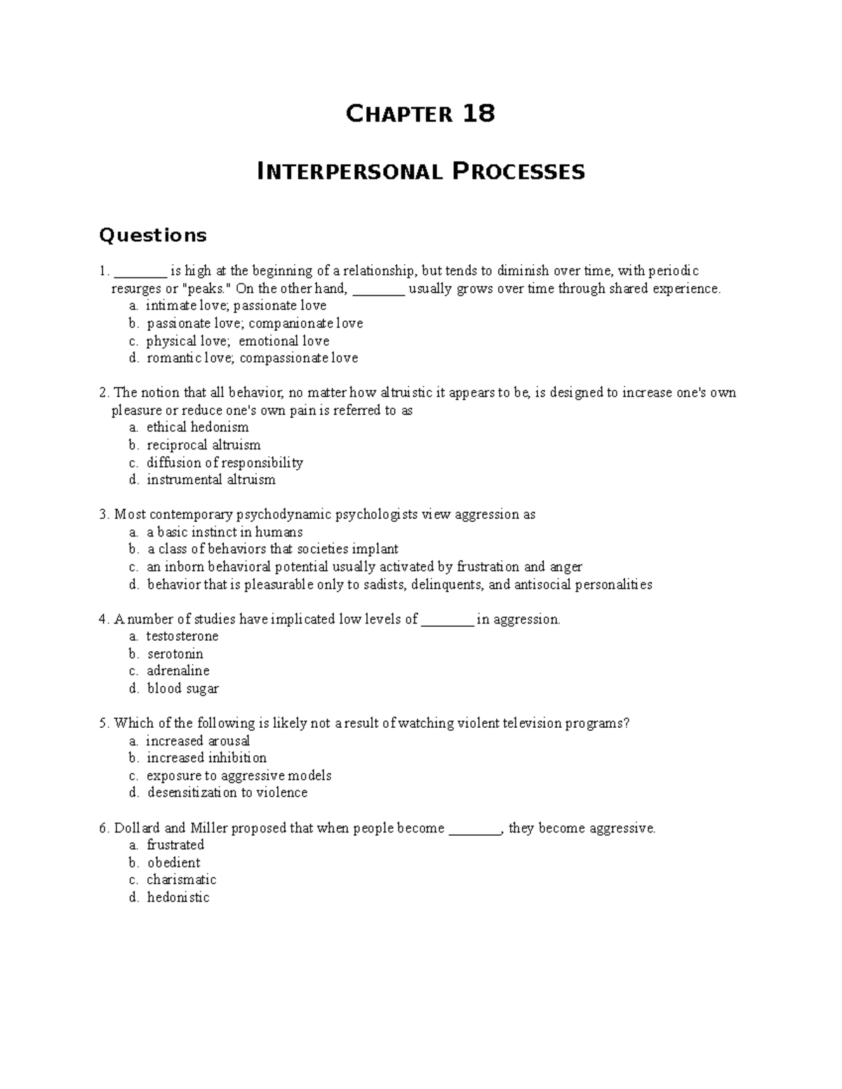 Ch18 Interpersonal Processes - CHAPTER 18 INTERPERSONAL PROCESSES ...