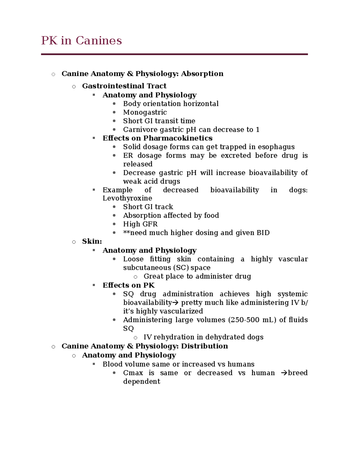 PK in Canines - Kinetics PharmD 5th year spring Grugurich - PK in ...