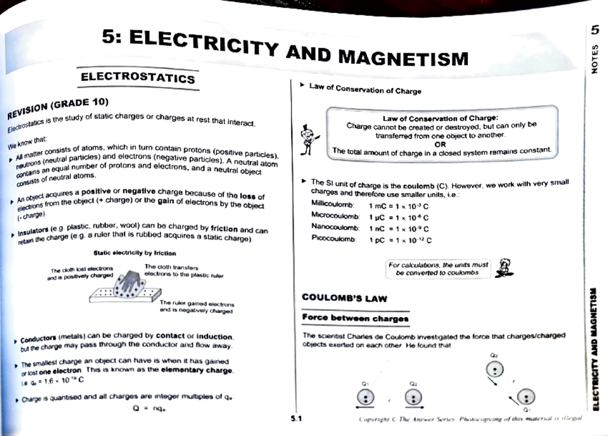 Electricity AND Magnetism Notes FROM Answer Series BOOK - 5 5 ...