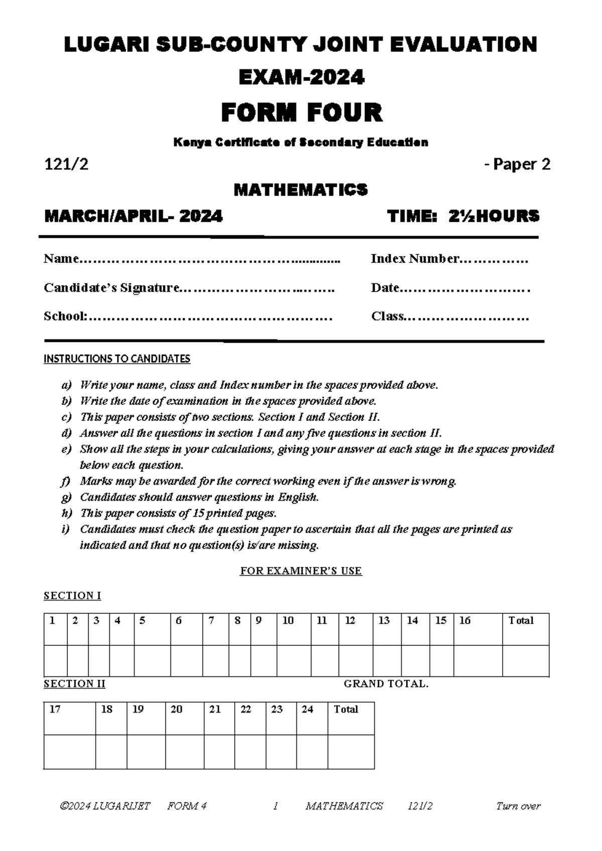 Maths PP2 QNS Lugari JET 2024 (Autosaved) - LUGARI SUB-COUNTY JOINT ...