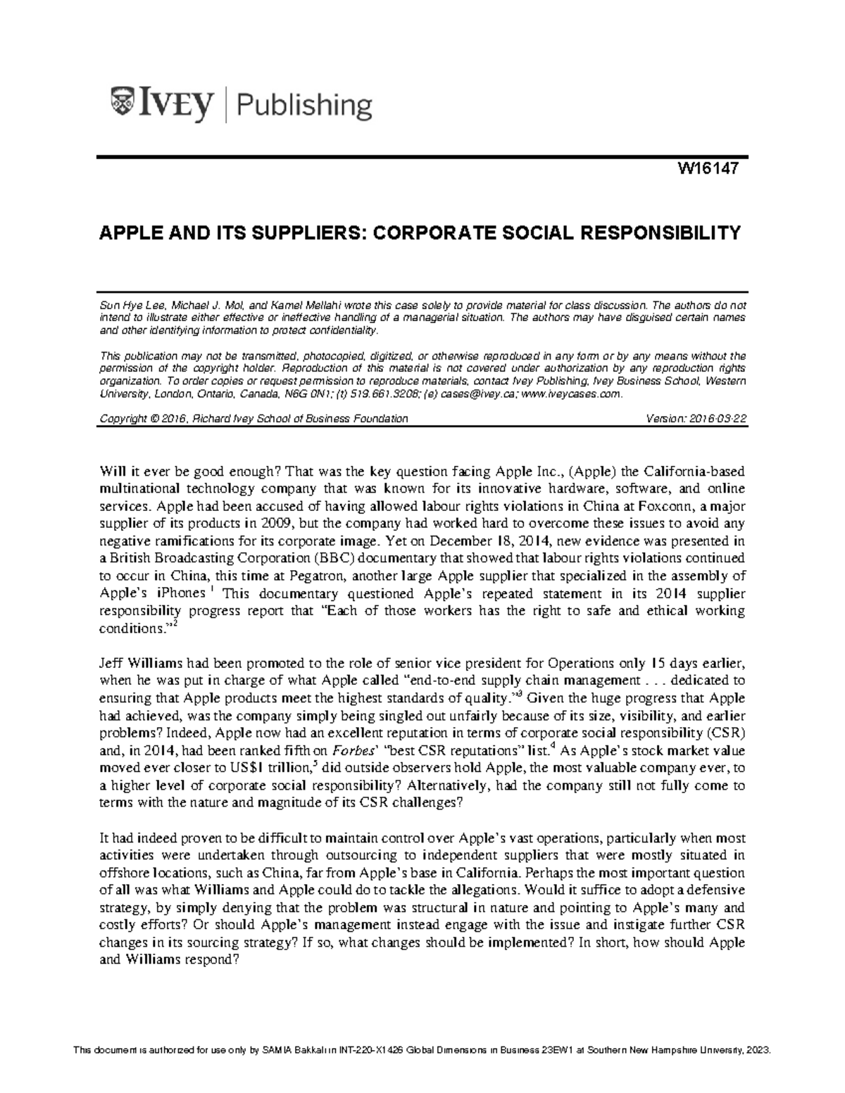 Apple and Its Suppliers Corporate Social Responsibility - W APPLE AND ...