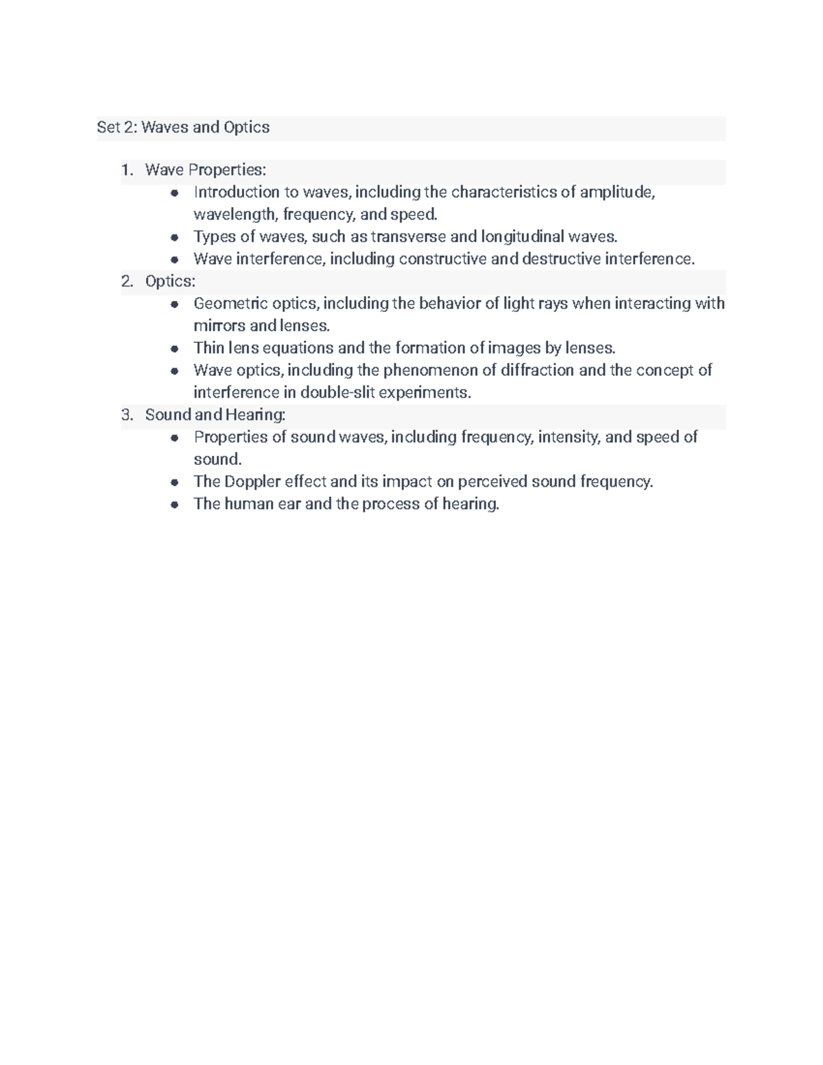 Set 2 Waves and Optics - Set 2: Waves and Optics Wave Properties ...