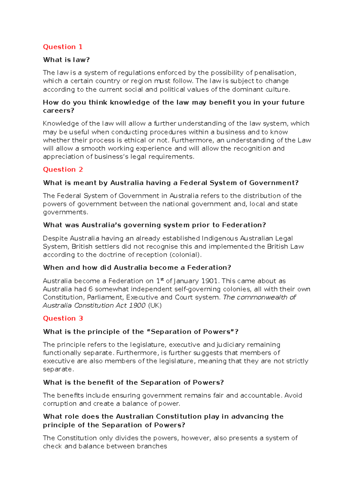 Tutorial 1 - Assigned questions - LAWS1100 - UQ - Studocu