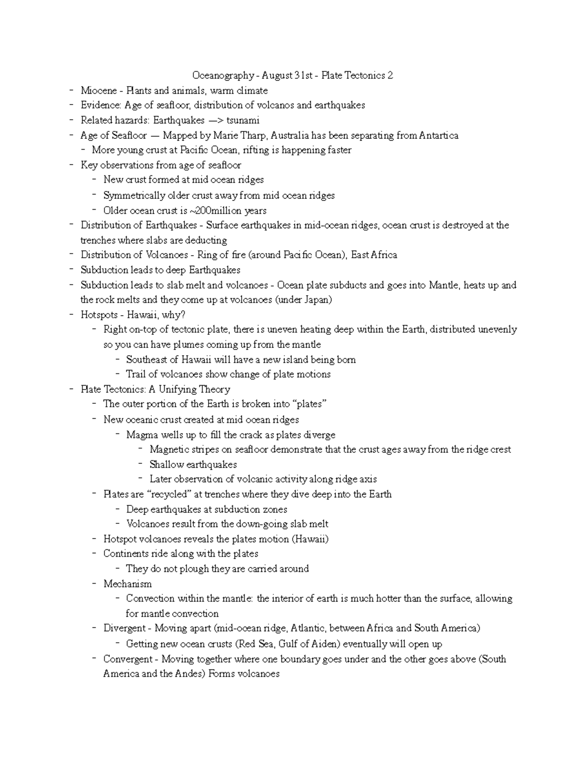 Oceanography - Aug 31 Lecture - Oceanography - August 31st - Plate ...