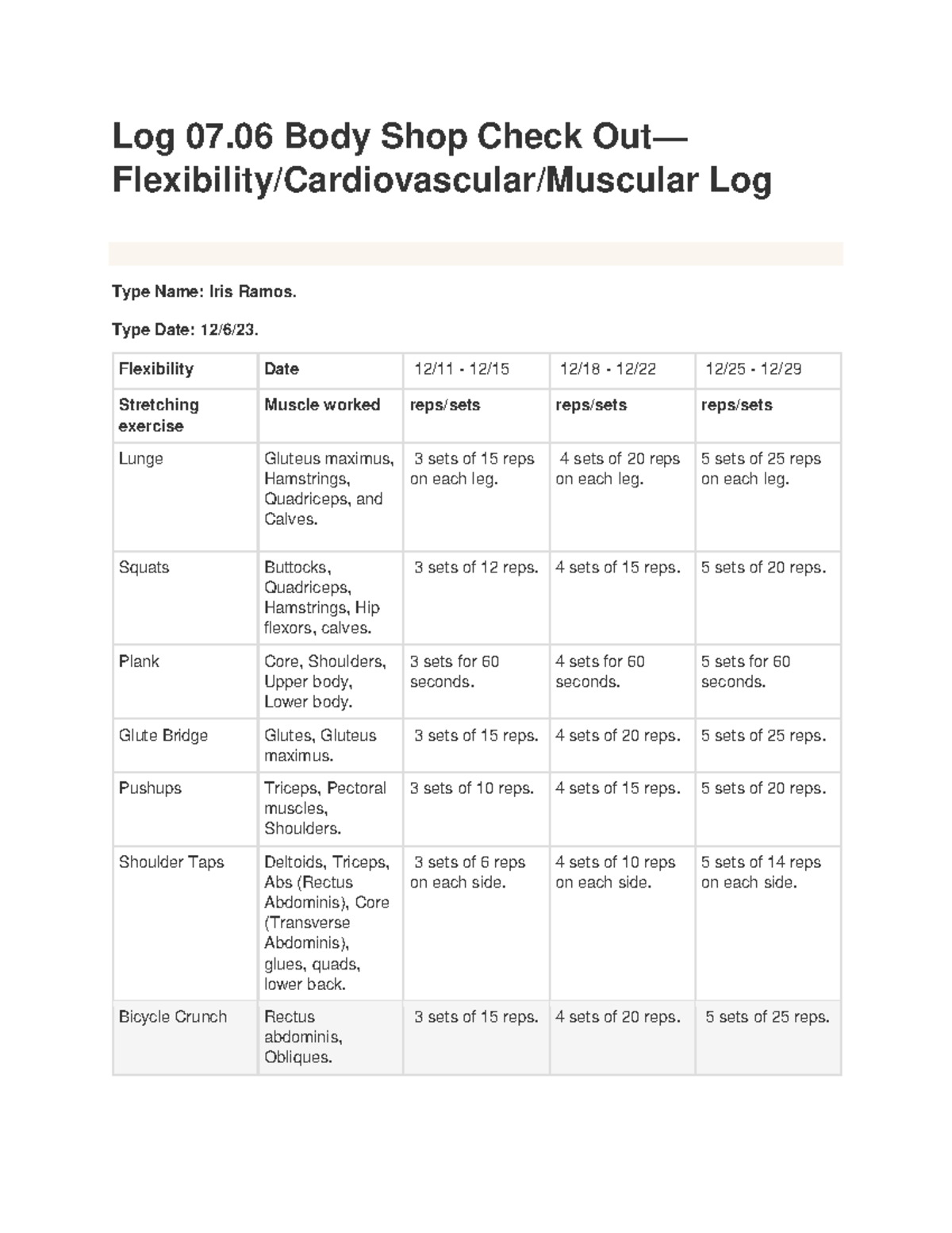 7.06+Flexibility,+Cardiovascular,+Muscular+Log - Log 07 Body Shop Check ...